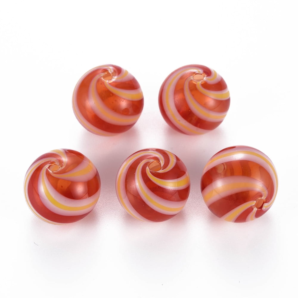 50pc Transparent Handmade Blown Glass Globe Beads Stripe Pattern Round ...