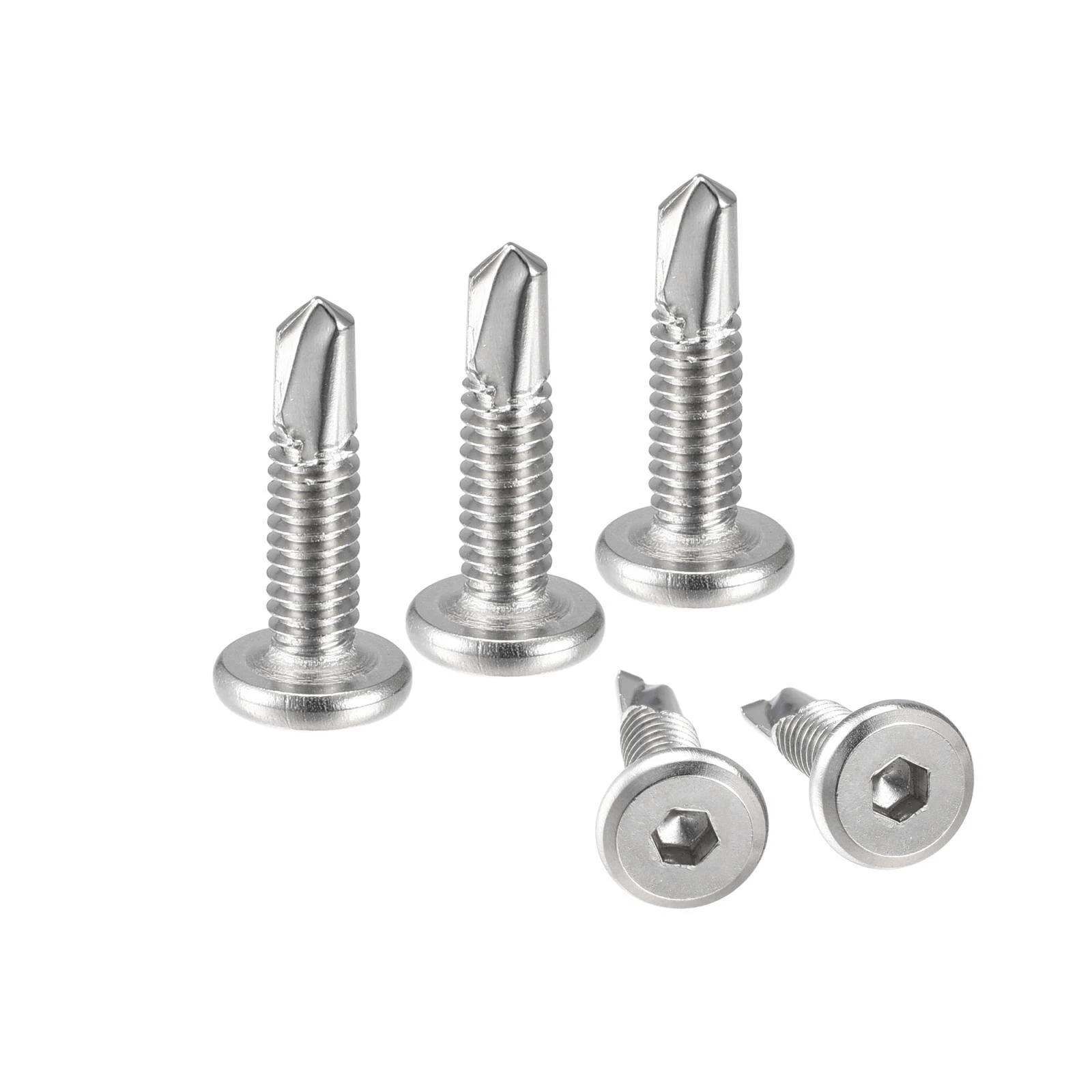 50pcs 1/4 x 1" 410 Stainless Steel Flat Head Hex Socket Self Drilling ...
