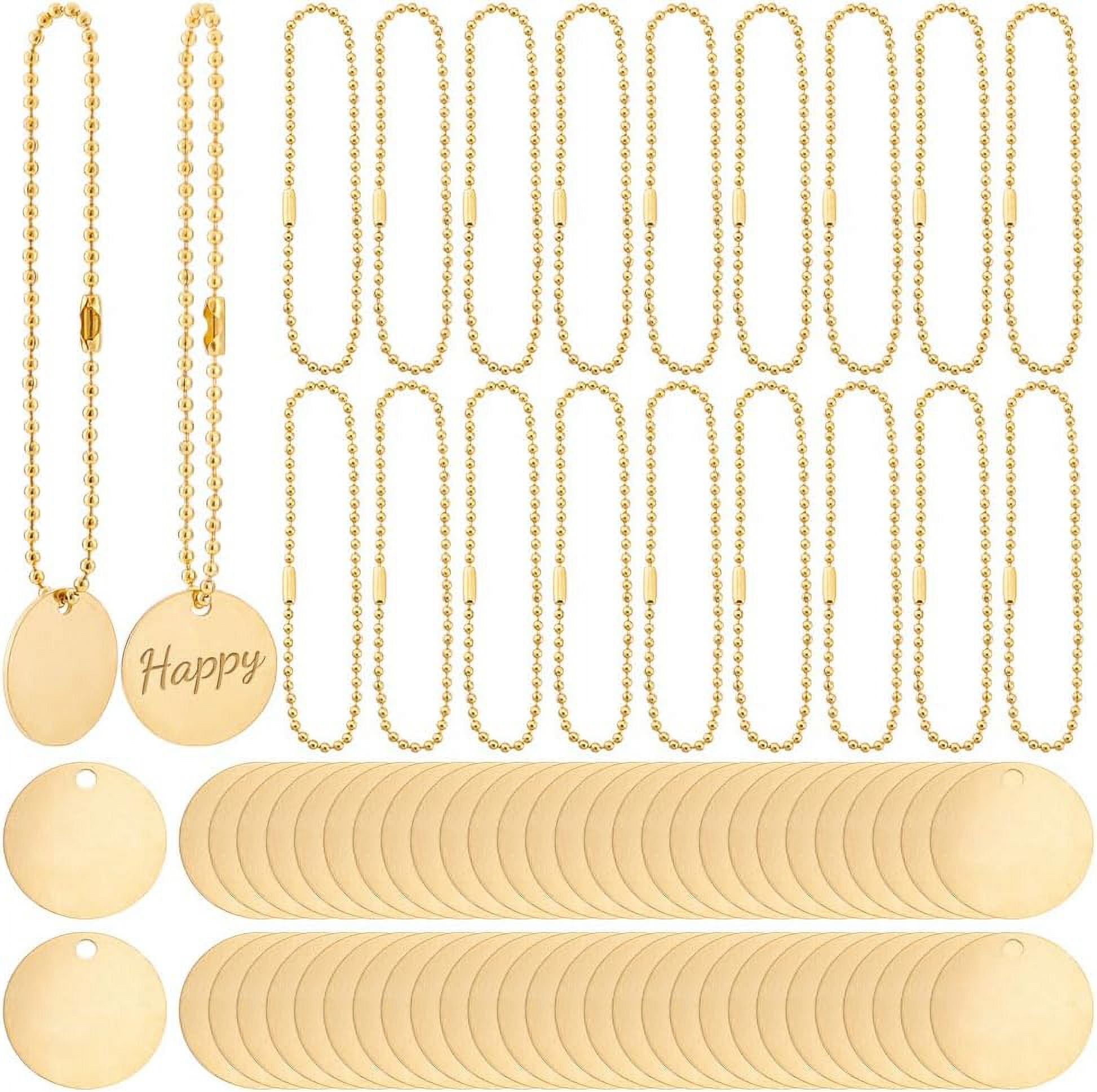 50pcs 1 inch Round Brass Tags with 50pcs 2.4mm Ball Chains Golden ...