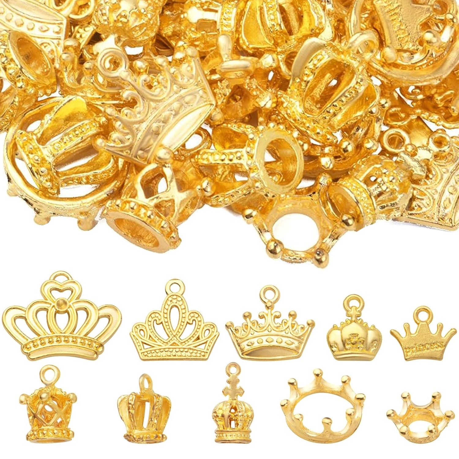50pcs 10 Styles Crown Charms Pendants Alloy 3D Mini Lovely King Pendant ...