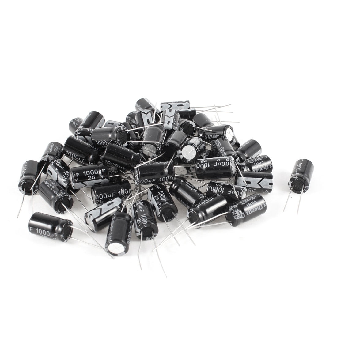 50pcs 1000uF 25V 10x17mm Radial Lead Electrolytic Capacitors Black ...