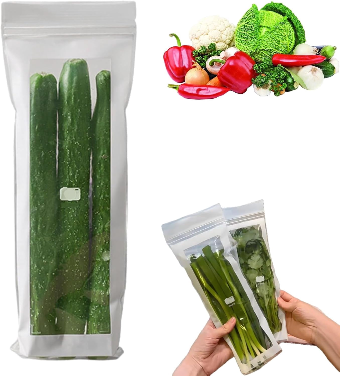 50pcs/100pcs Long Sealed Bags For Vegetables, Food Grade Fresh-Keeping ...