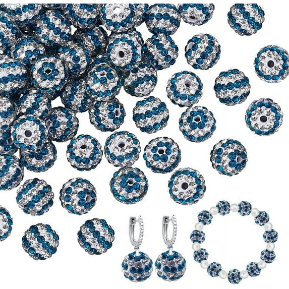 50pcs 10mm Stripes Rhinestone Beads Blue White Clay Beads Polymer Clay ...