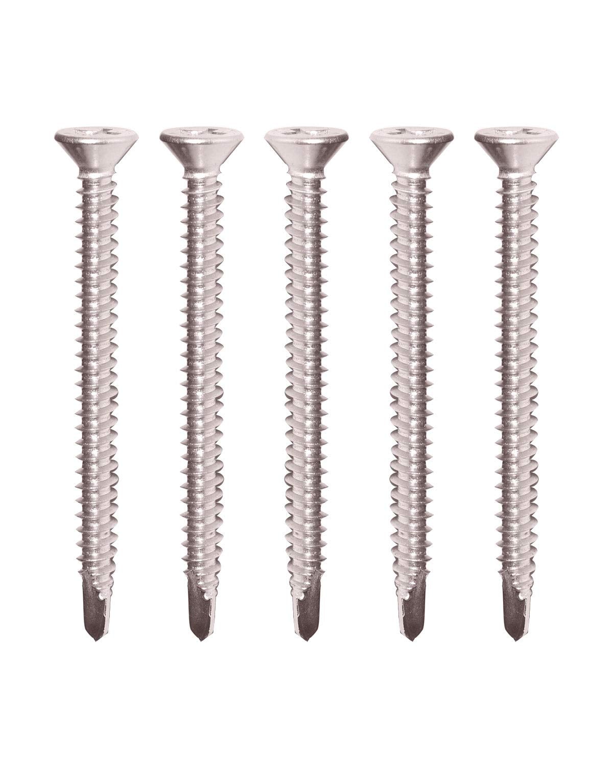 50pcs #12 x 2 Stainless Flat Head Phillips Self Drilling Screws, 410 Stainless Steel Full Thread ...