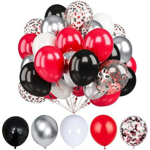 50pcs 12inch Red Black White Silver Balloons and Black Red Confetti ...