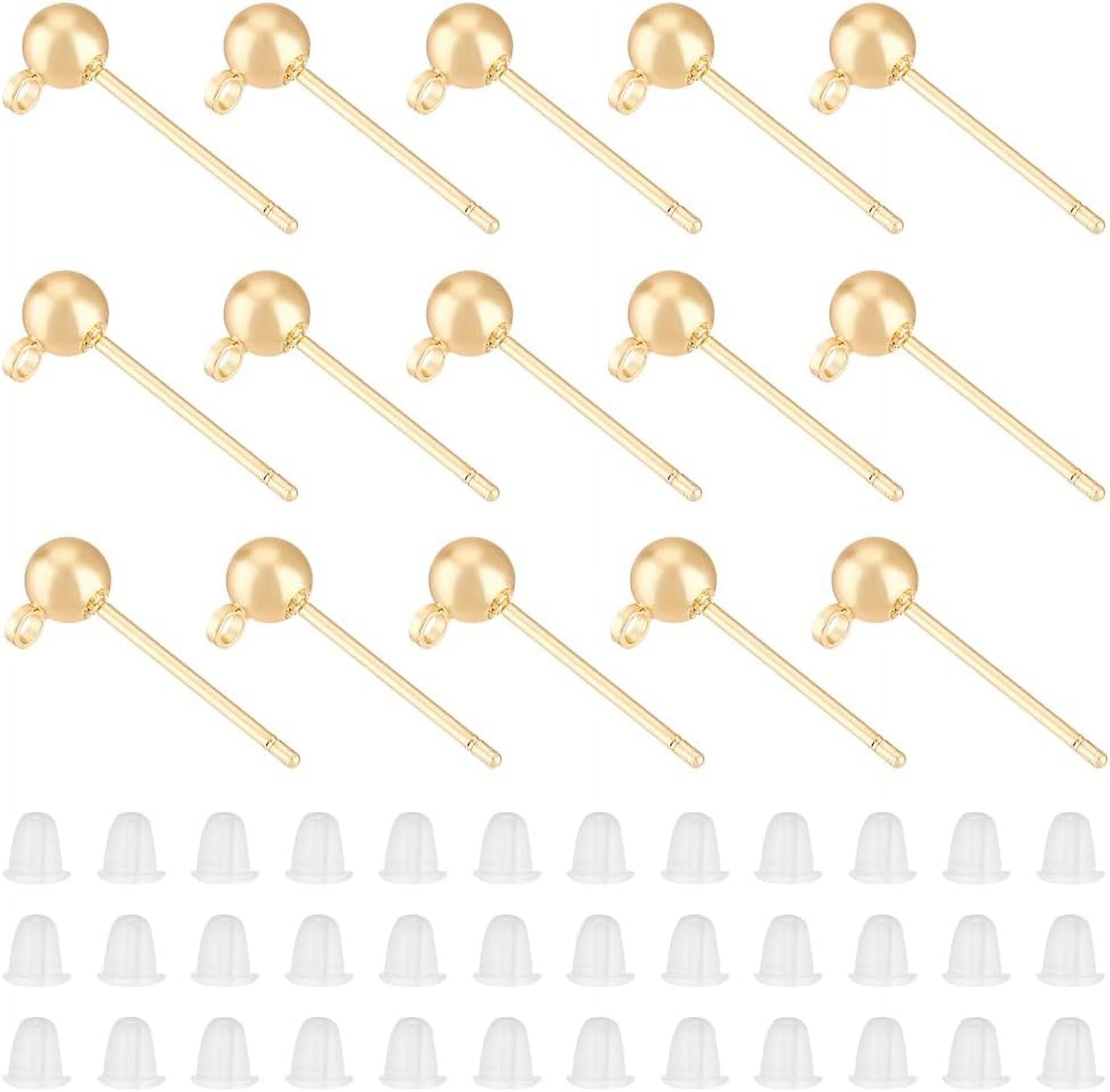 50pcs 18K Real Gold Plated Earring Studs Earring Posts Ball Stud ...