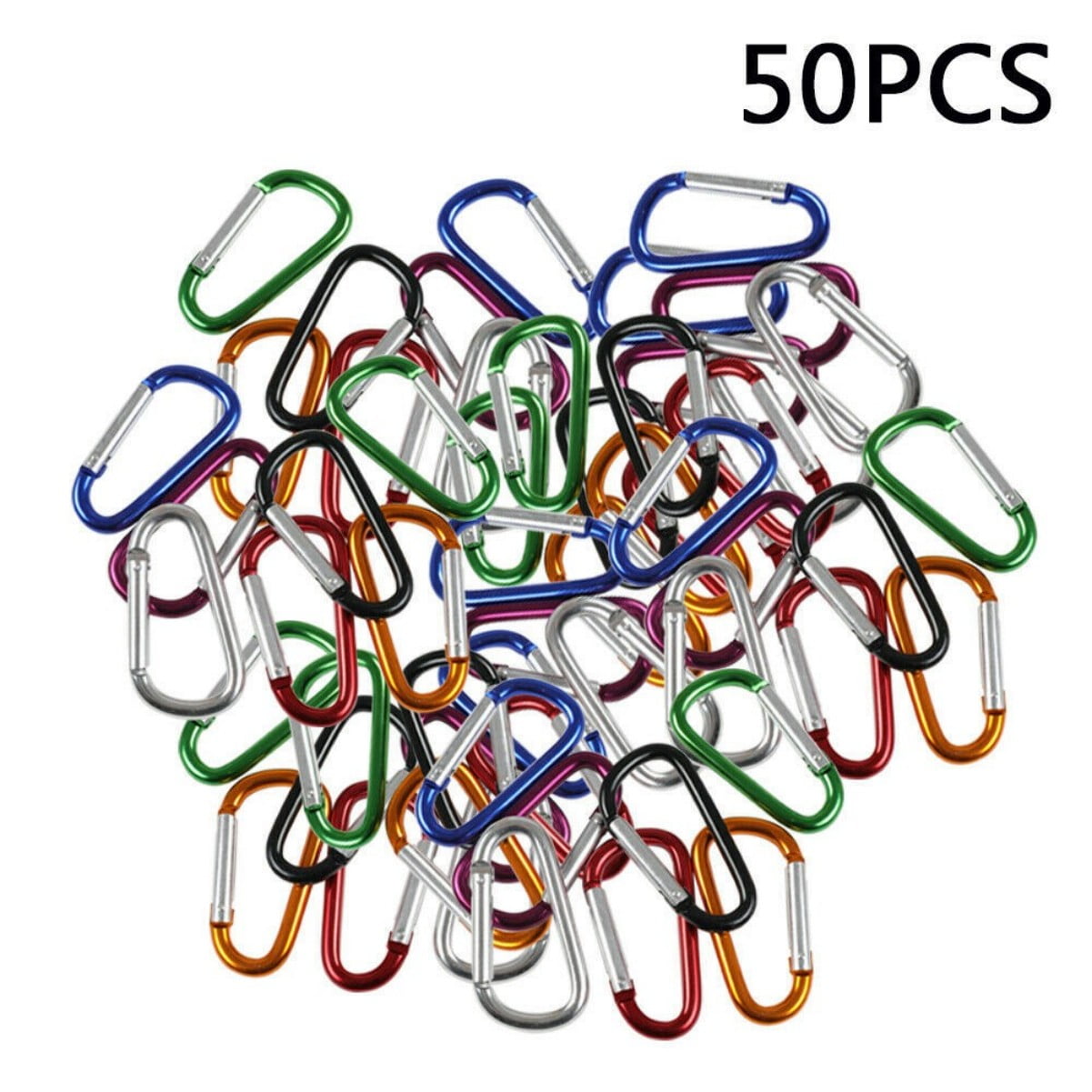 50pcs 2" Aluminum D-Shape Carabiner Keychain Clips - Spring Snap Hooks ...