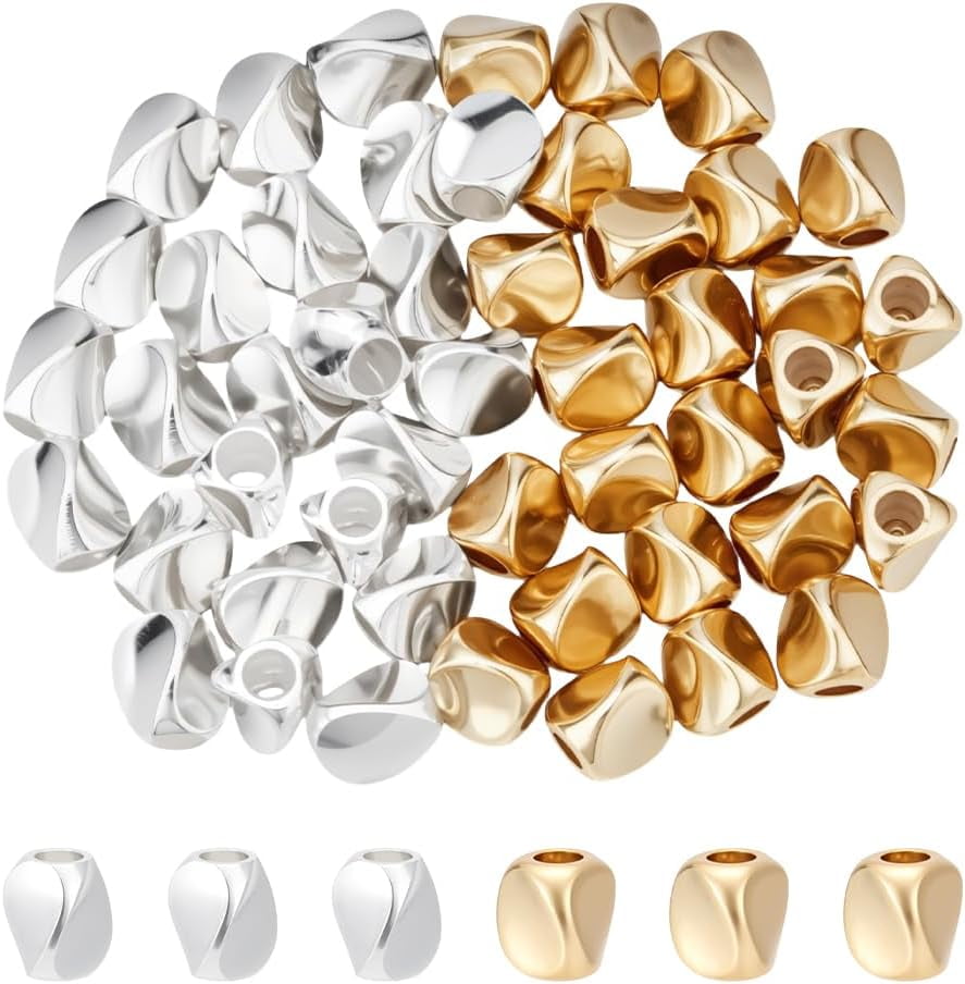 50pcs 24K Gold Plated Beads Irregular Spacer Beads 4.5mm Silver Long ...