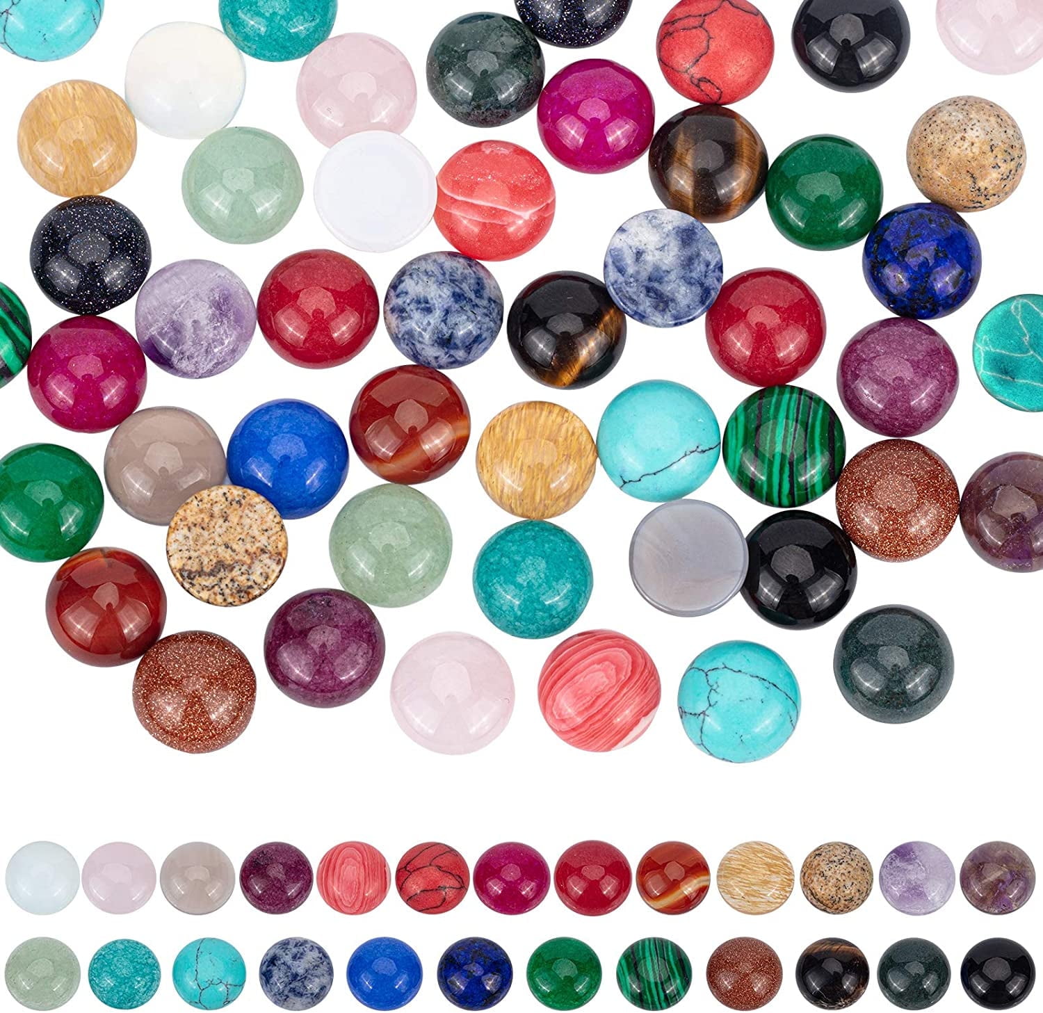 50pcs 25 Colors Gemstone Cabochons Natural Synthetic Stone Beads 12mm ...