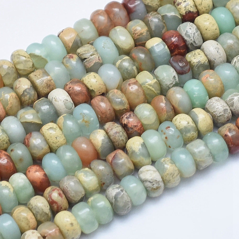 50pcs 3strands Natural Aqua Terra Jasper Beads Strands Rondelle 4~4.5x2 ...
