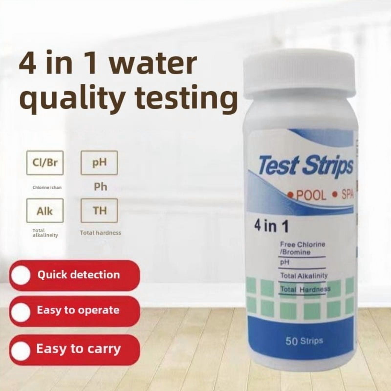 50pcs 4-in-1 PH Test Strips Water Quality Test Paper Strip Residual ...