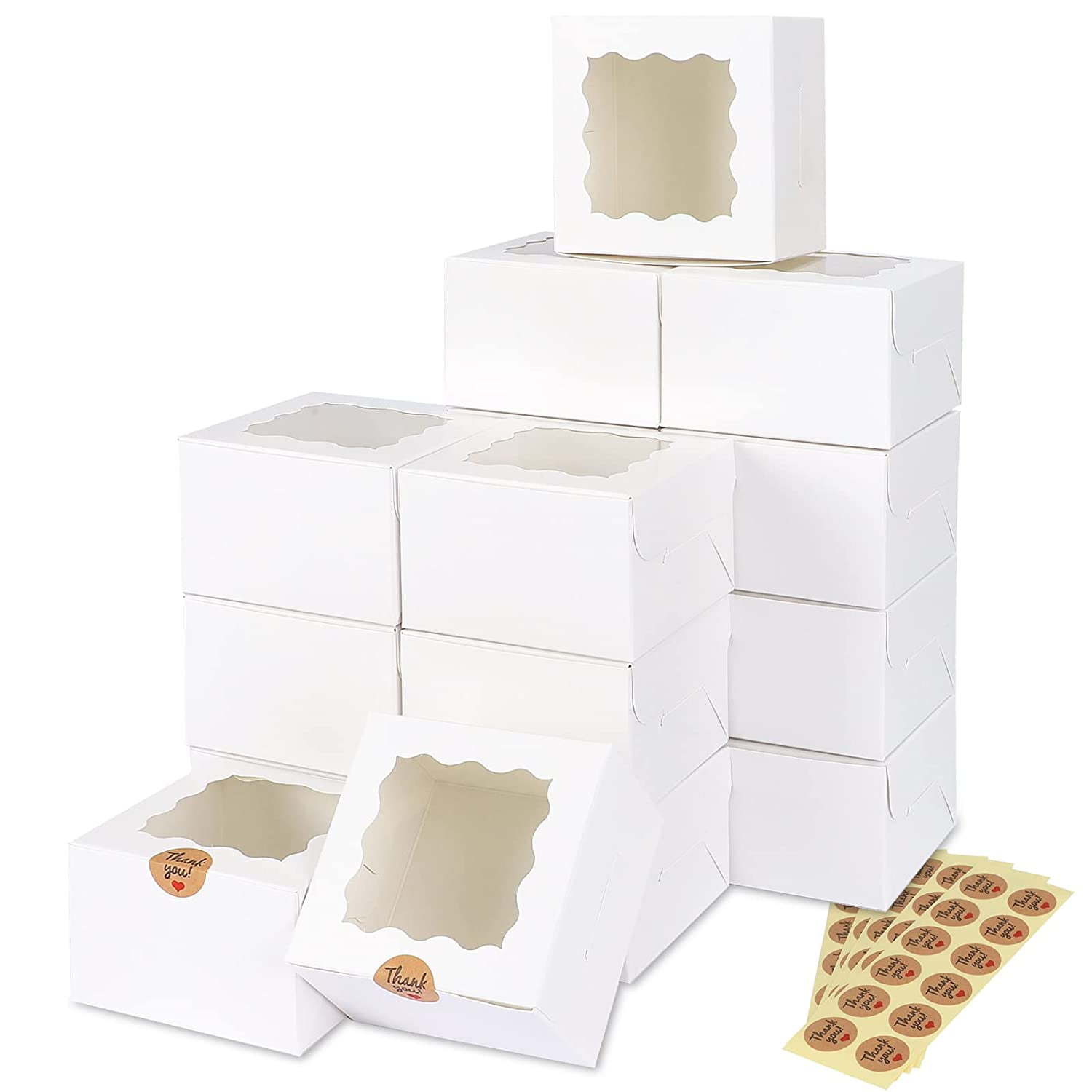 50pcs 4x4x2.5 Inches White Bakery Boxes with Window Cookie Boxes Small ...