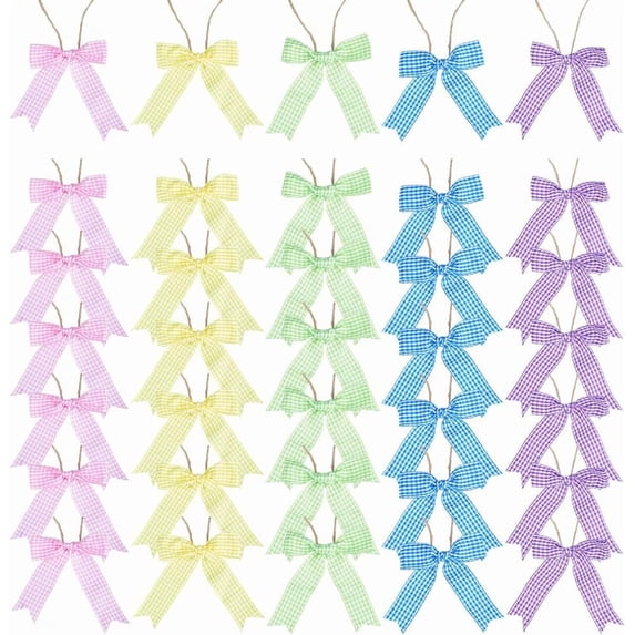 50pcs 5 Colors 3.5 inch Buffalo Plaid Ribbon Bows Small Checkered ...