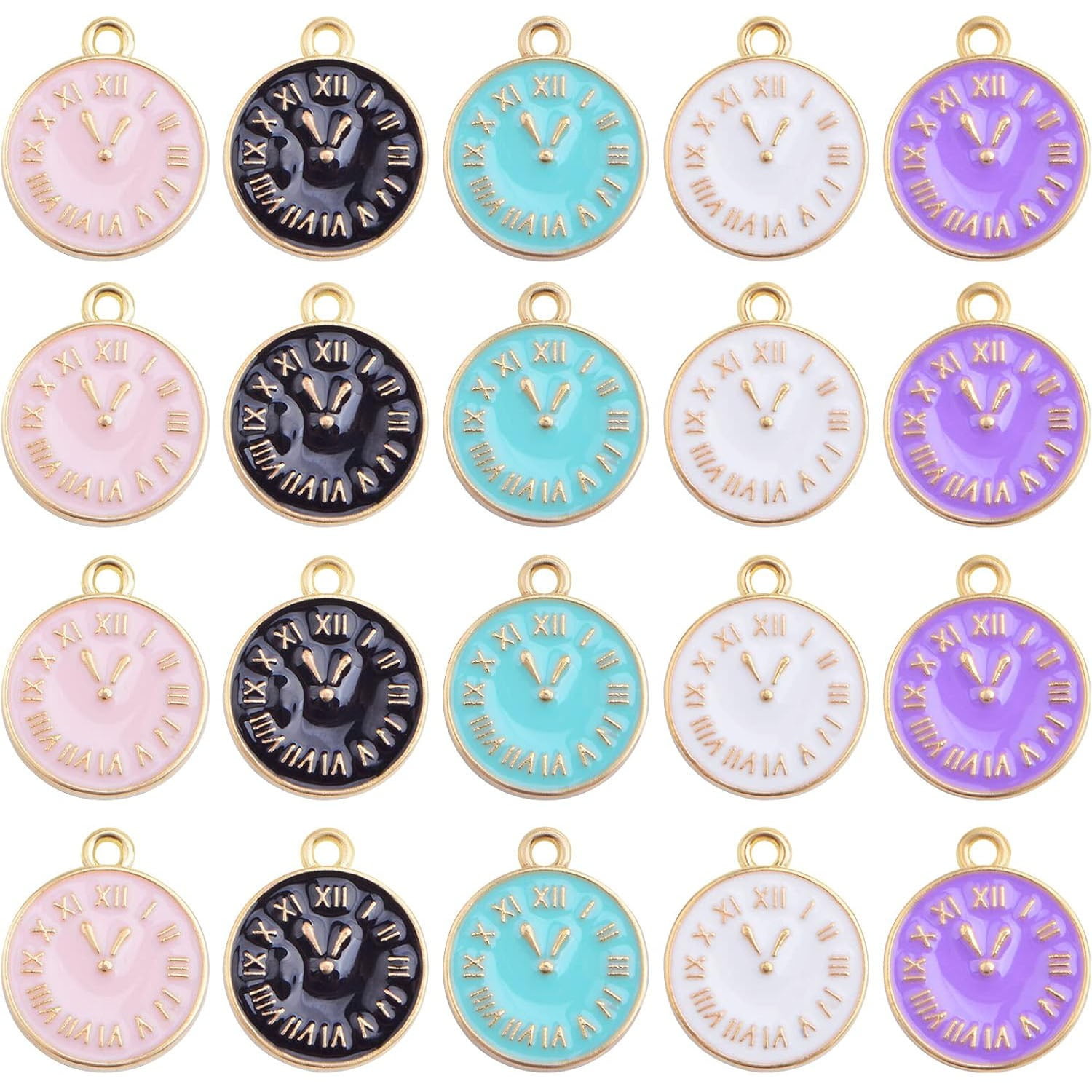 50pcs 5 Colors Alloy Enamel Alarm Clock Charms Cartoon Student Watch ...