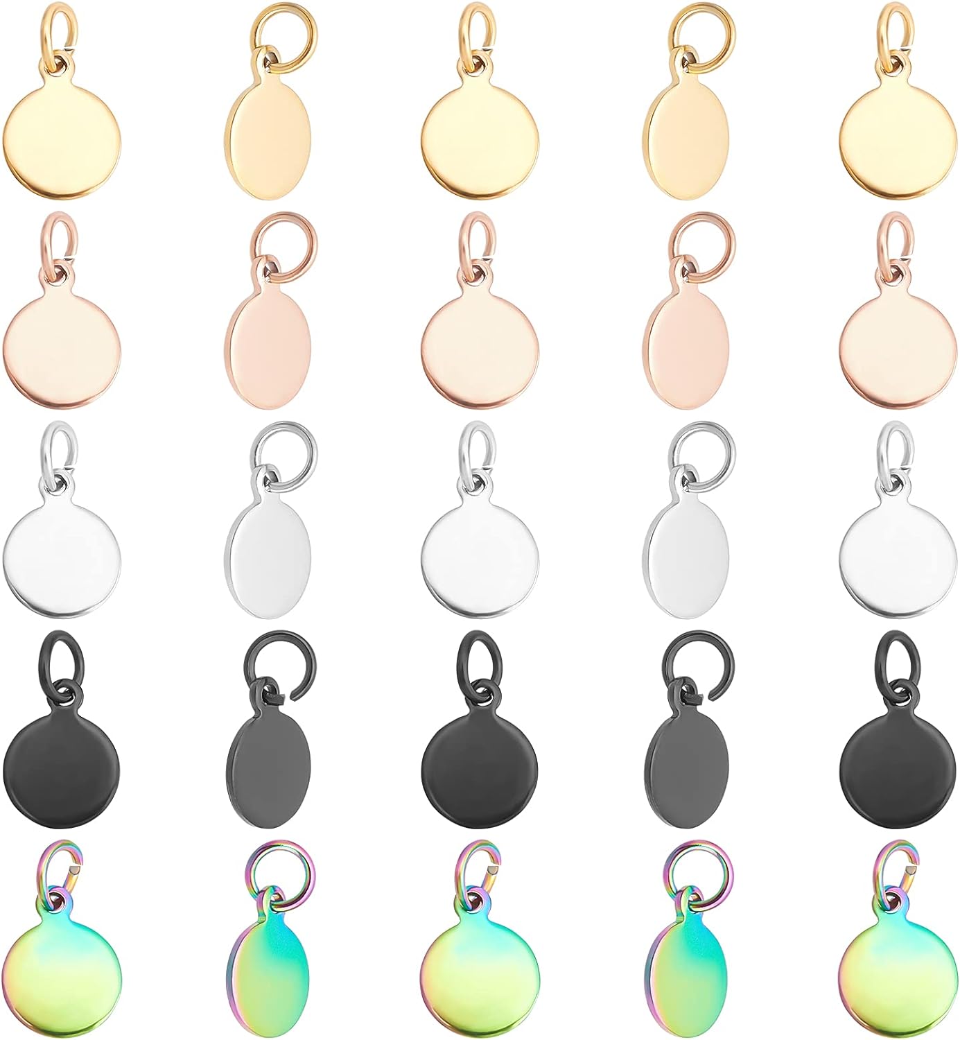 50pcs 5 Colors Vacuum Plating Flat Round Charms 304 Stainless Steel ...