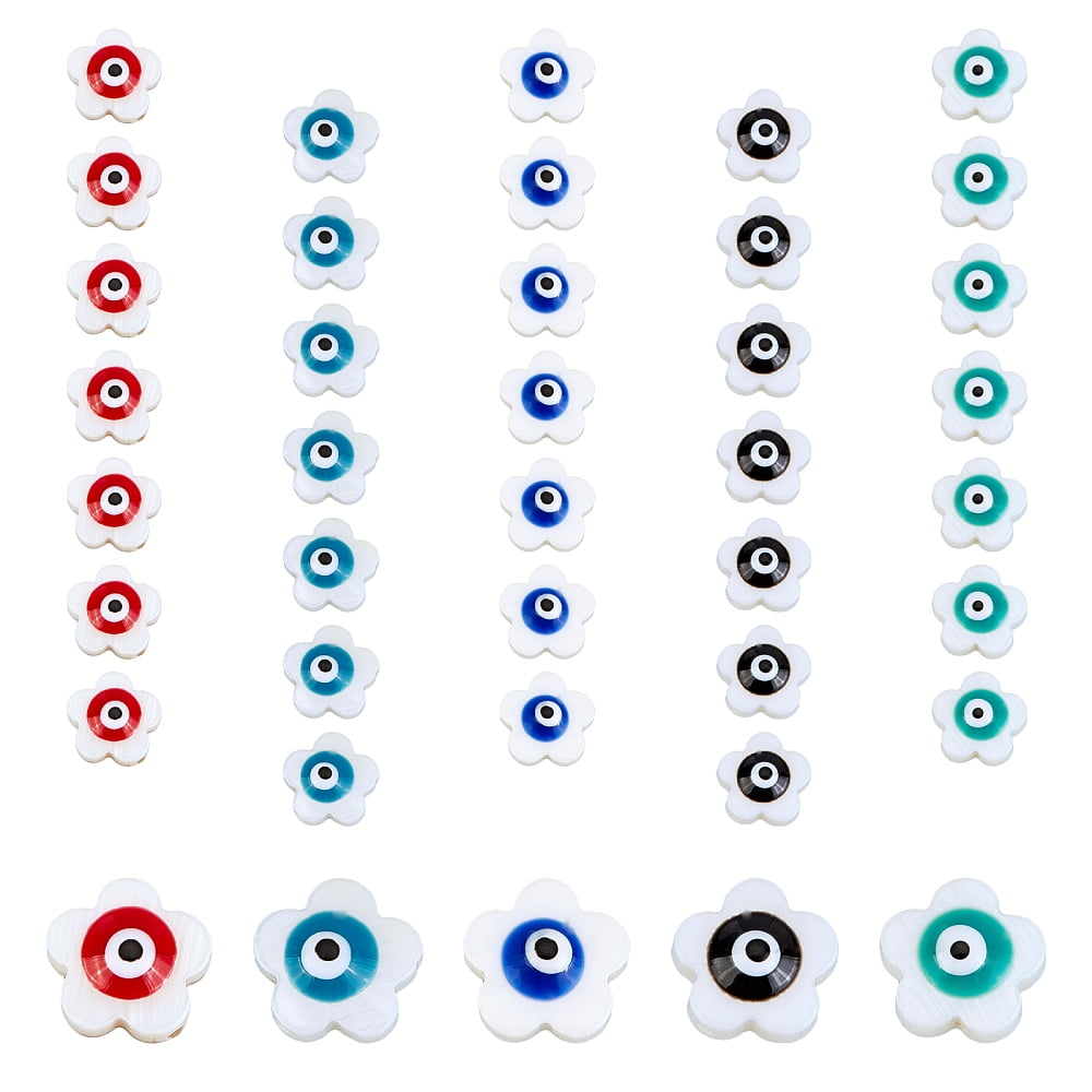 50pcs 5 colors Natural Freshwater Shell Beads with Enamel Flower with ...