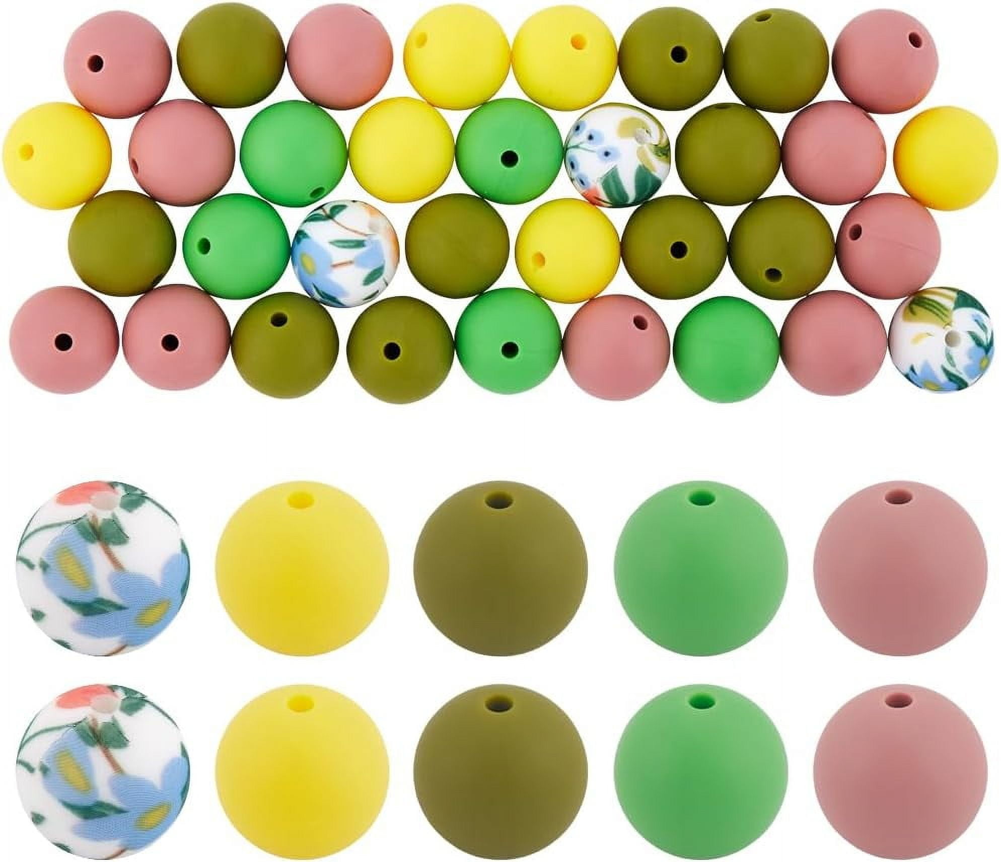 50pcs 5 colors Round Food Grade Eco-Friendly Silicone Focal Beads Mixed ...