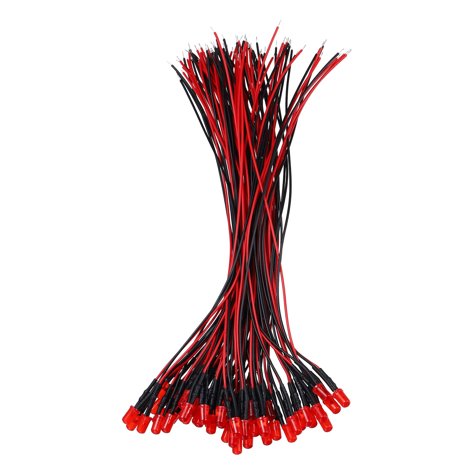 50pcs 5mm LED Diode Lights, Single Flash Red Round Transparent DC 12V ...