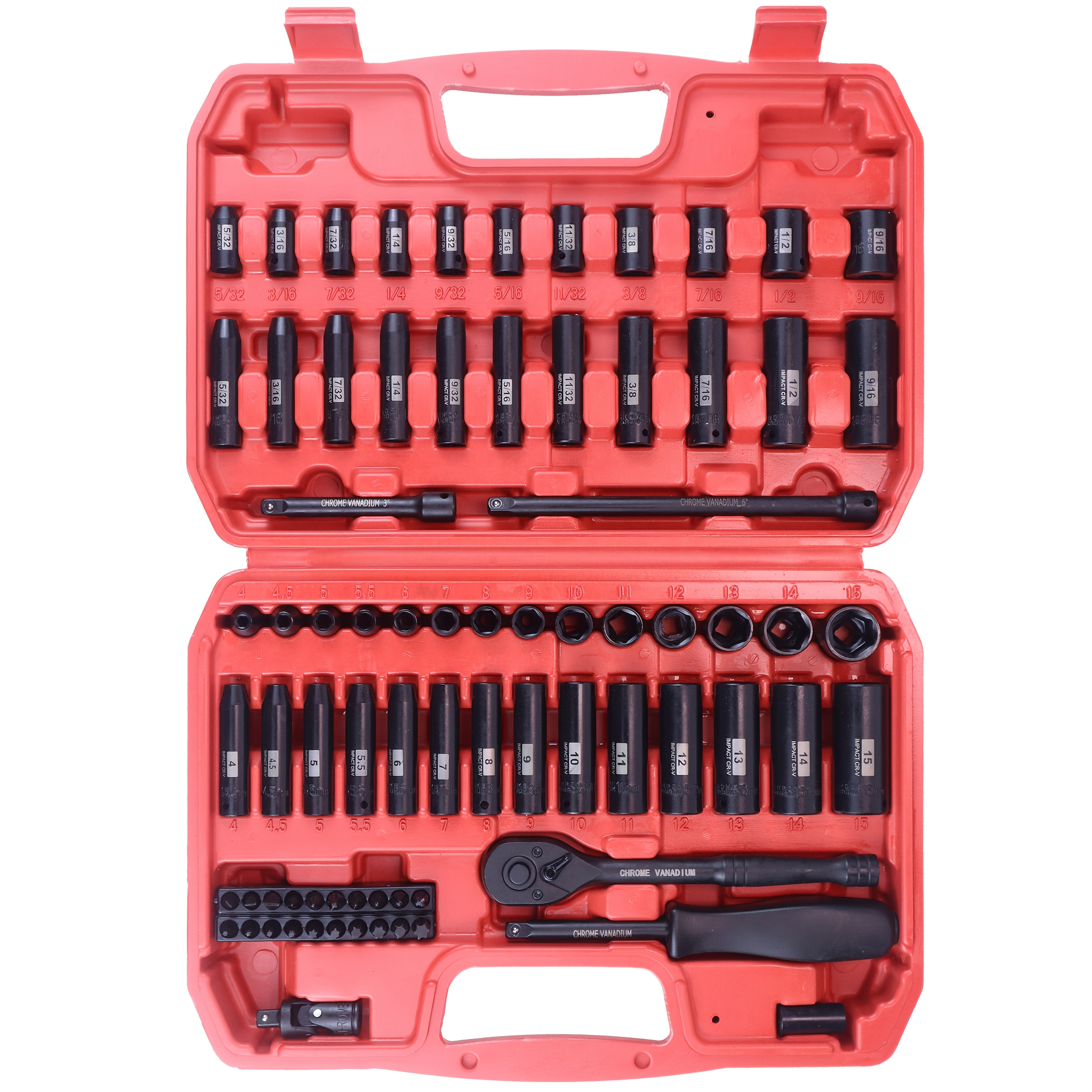 50pcs/76pcs 1/4" Inch Drive Socket Set | Shallow & Deep Sockets, SAE ...