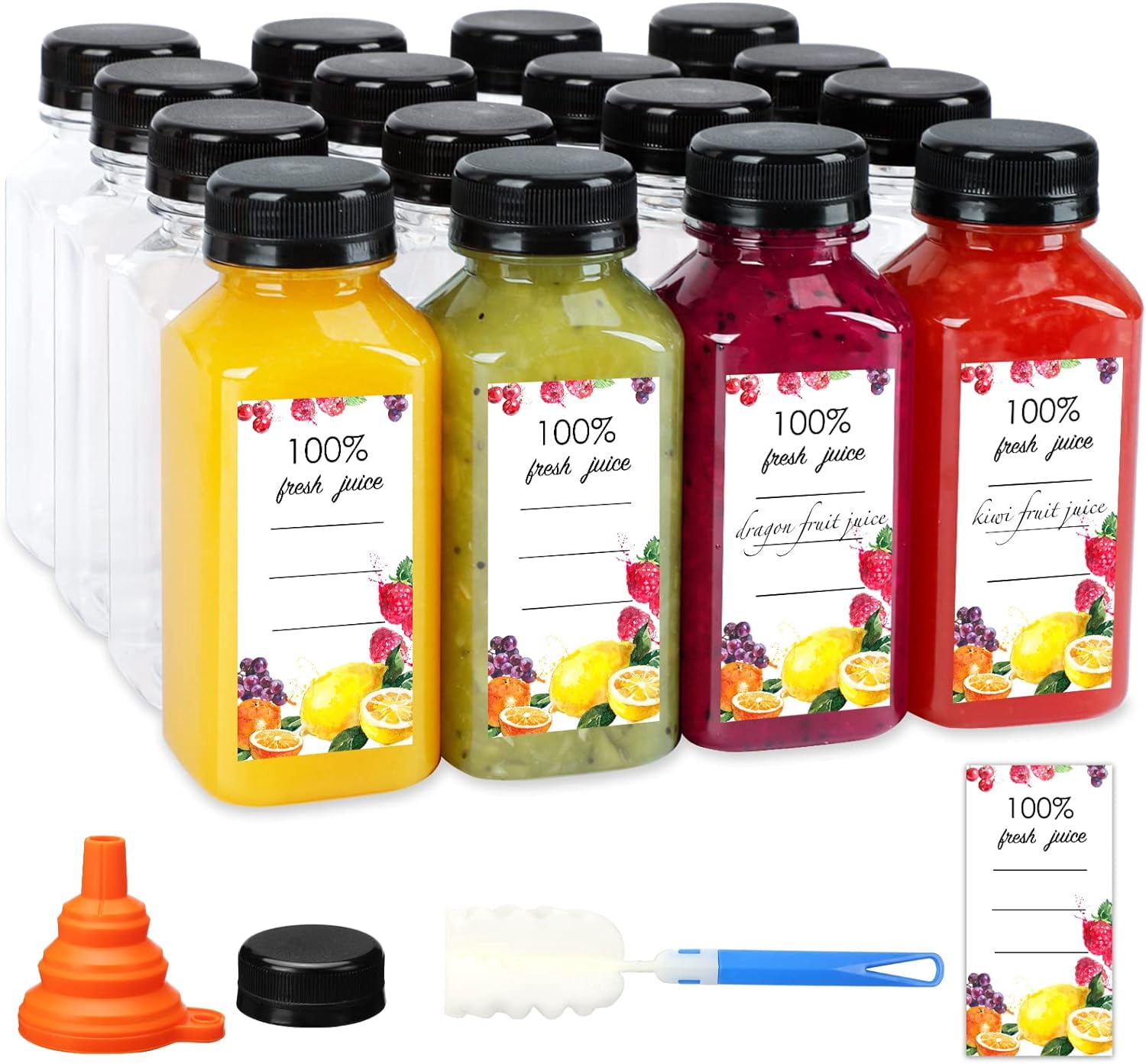 50pcs 8oz Juice Bottles, Plastic Bottles with Caps, Bulk Clear Beverage ...
