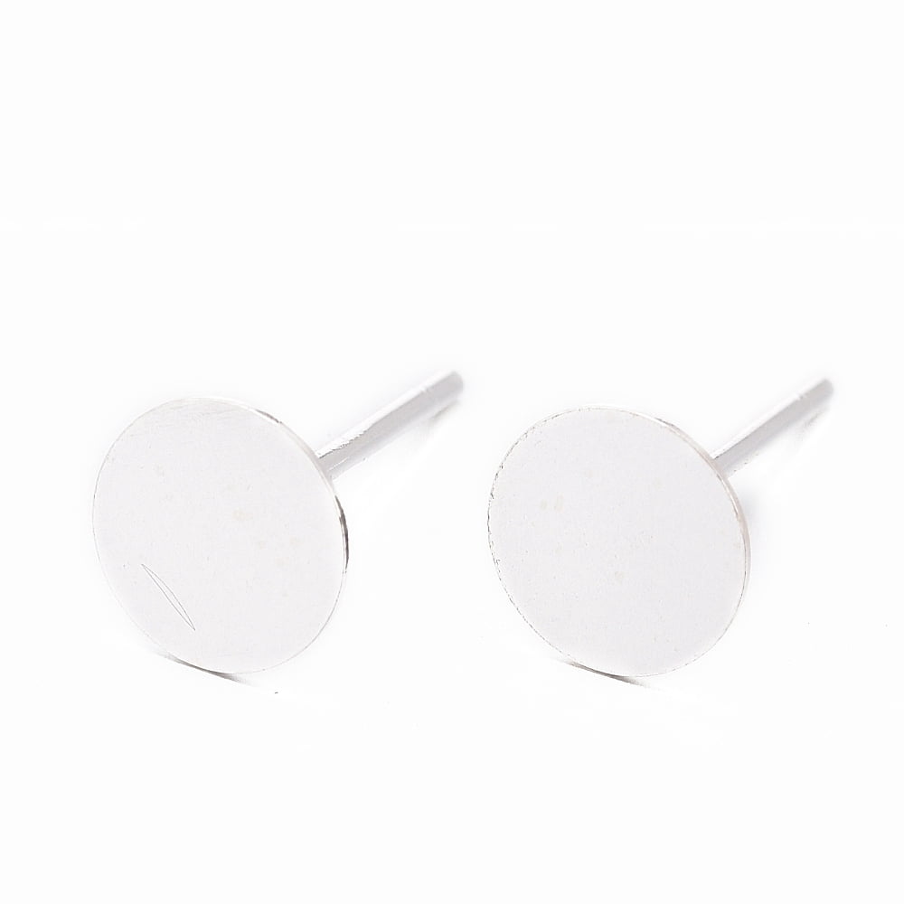 50pcs 925 Sterling Silver Round Flat Pad Stud Earring Findings with 925 ...