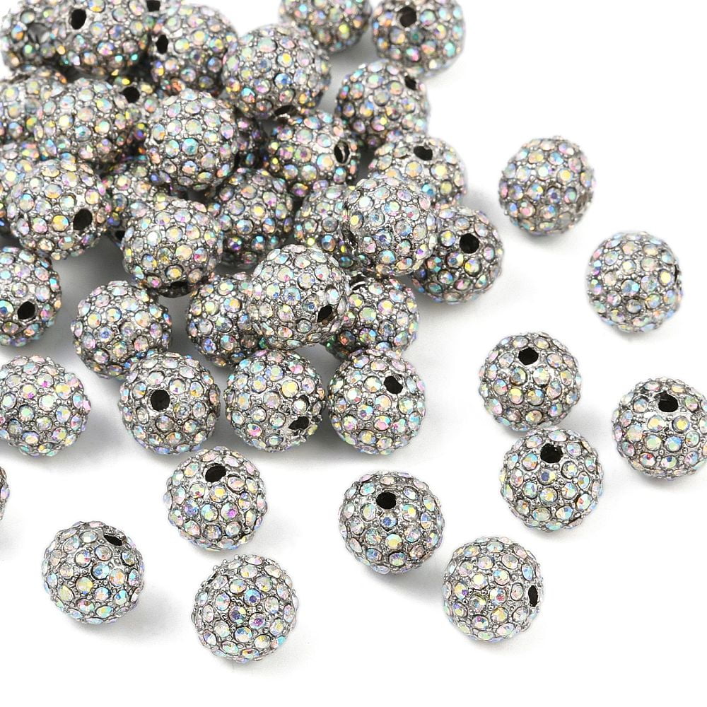 50pcs Alloy Rhinestone Beads Grade A Round Platinum Metal color AB 10mm ...