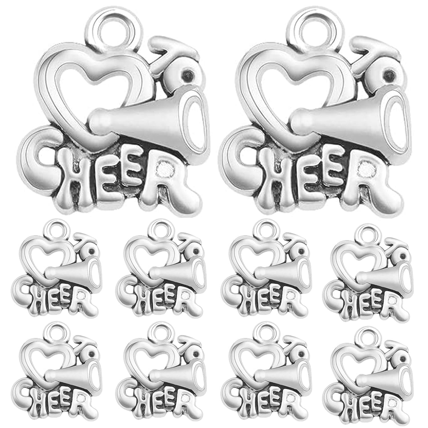 50pcs Antique Silver Alloy Heart Shape Cheer Horn Charms Love Cheer ...