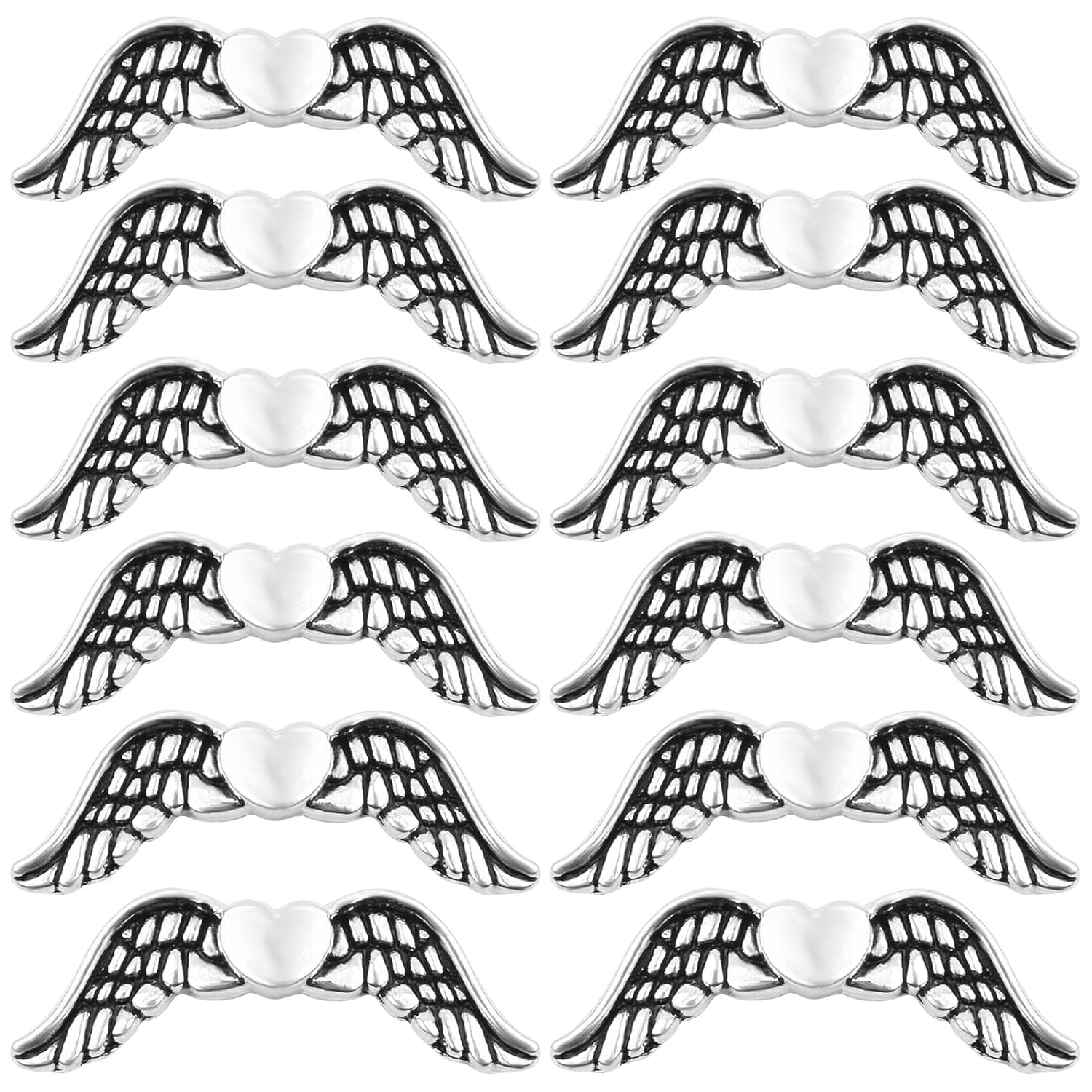 50pcs Antique Silver Angel Wing Spacer Beads Tibetan Alloy Vintage Wing ...