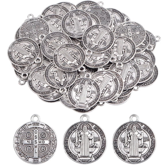 50pcs Antique Silver Color,St Benedict Medals Metal Saint Pendants ...