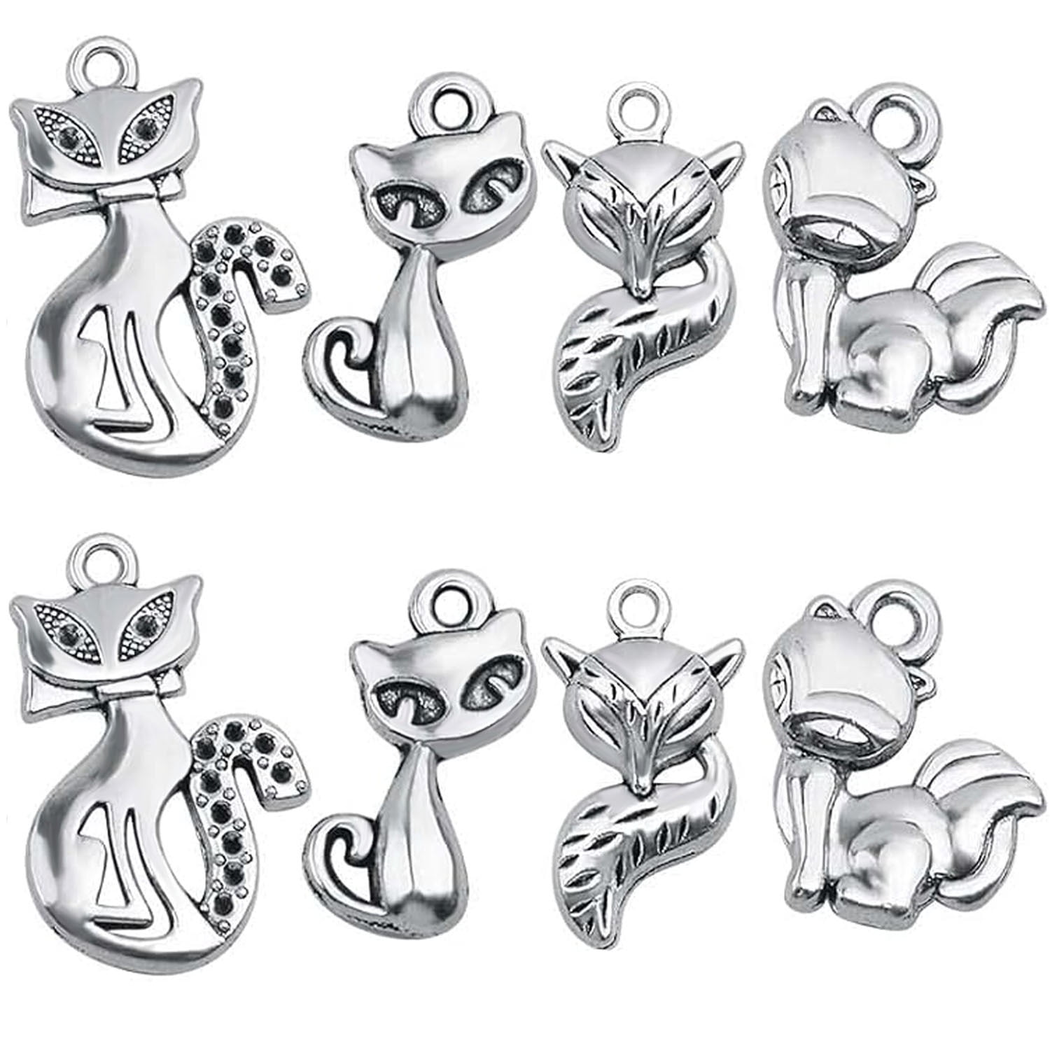 50pcs Antique Silver Fox Kitty Pendant Charms Tibetan Alloy Cute Cat ...