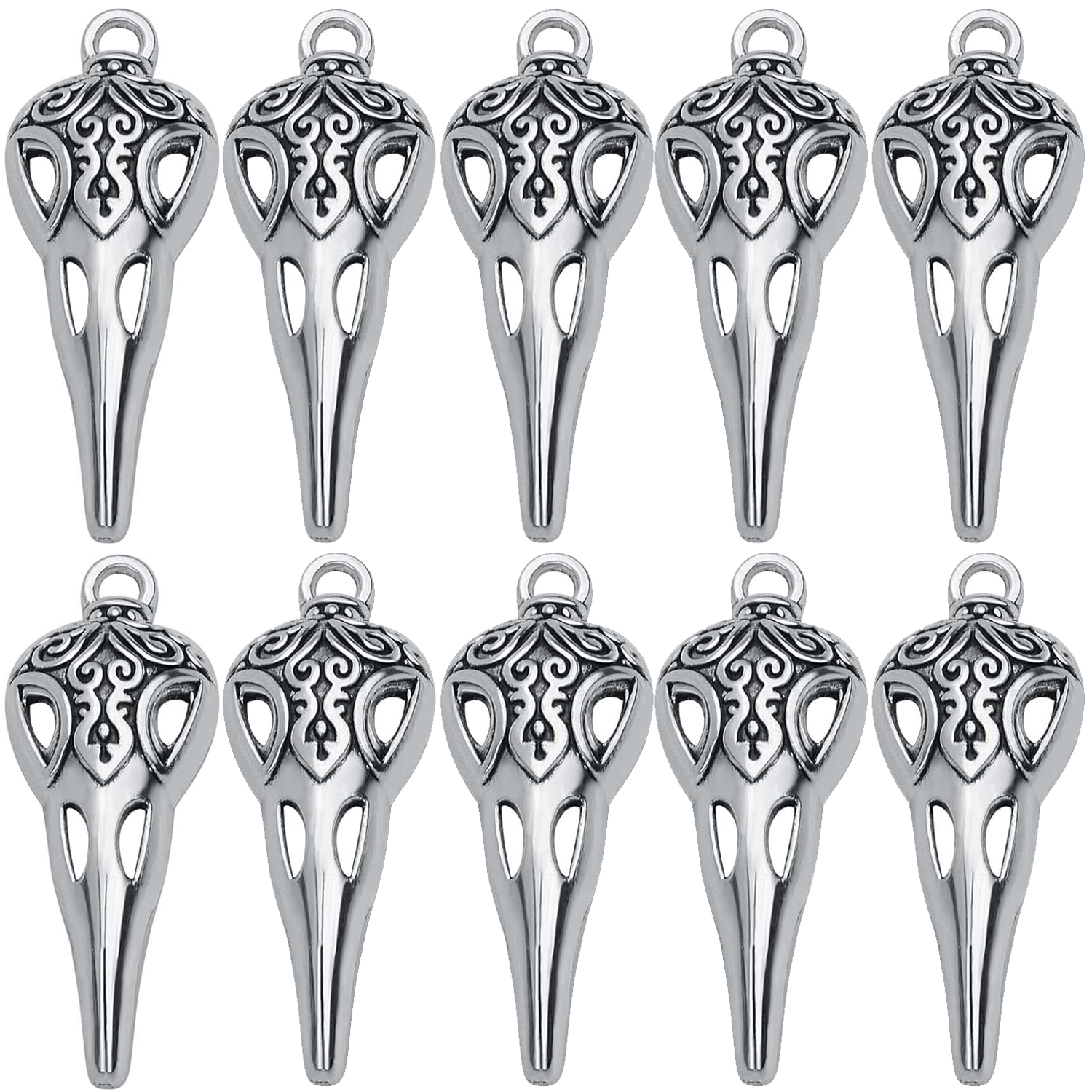 50pcs Antique Silver Skull Bird Head Charms Tibetan Style Alloy Raven ...