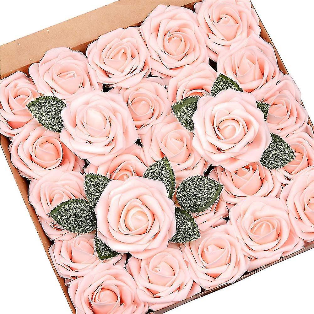 50pcs Artificial Rose Flowers, Blush Pink Roses Real Touch Foam Fake ...