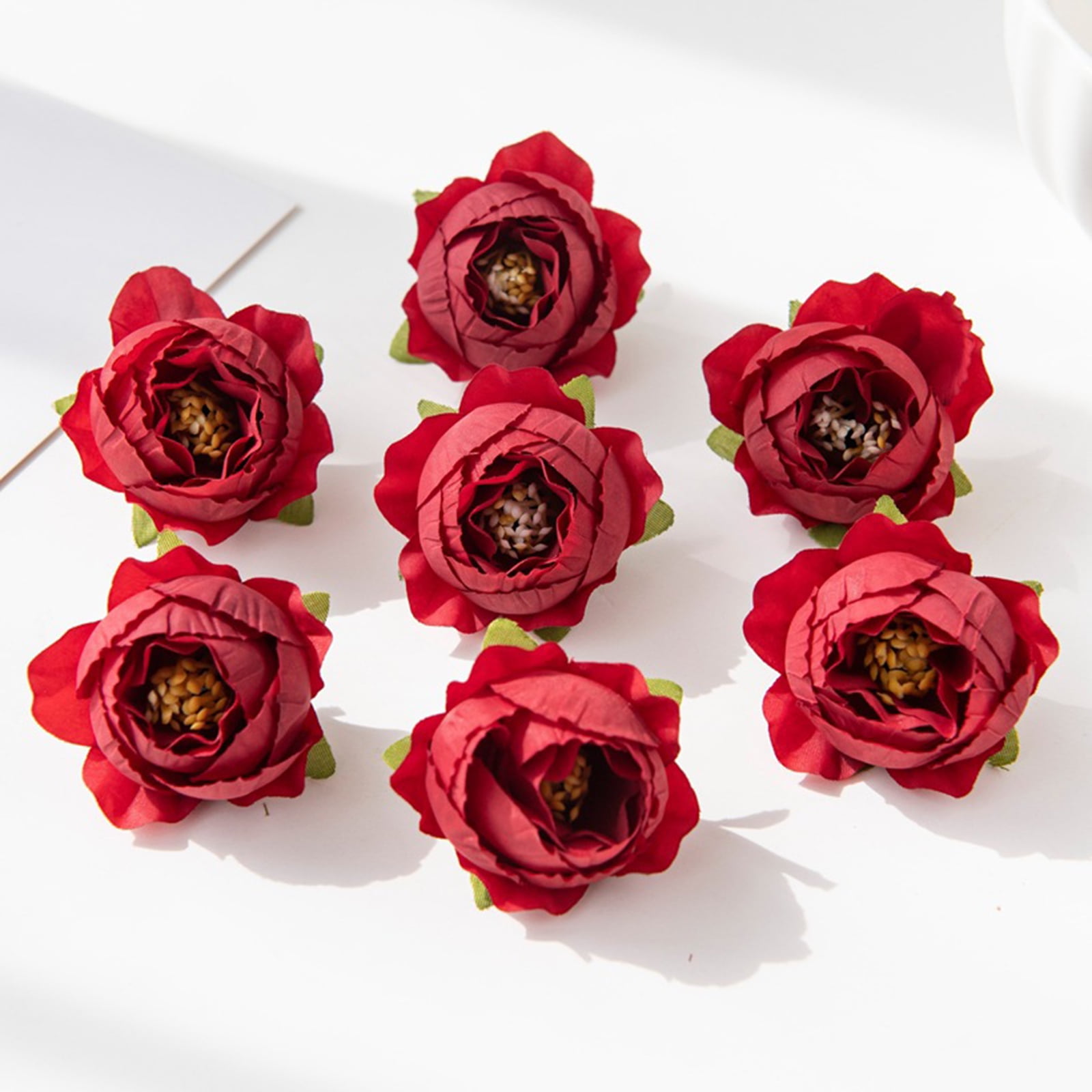 50pcs Artificial Roses Buds Flowers Bulk, 1.6 Inch Small Silk Fake ...