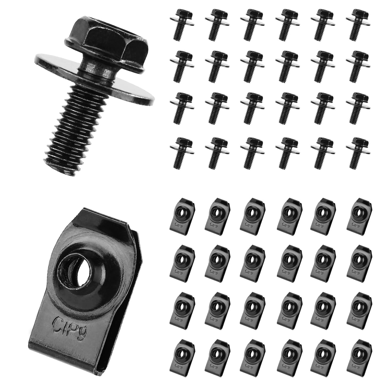 50pcs Automotive Body Bolts and U-Nut Clamp Kit, Metal Bumper Fender U ...
