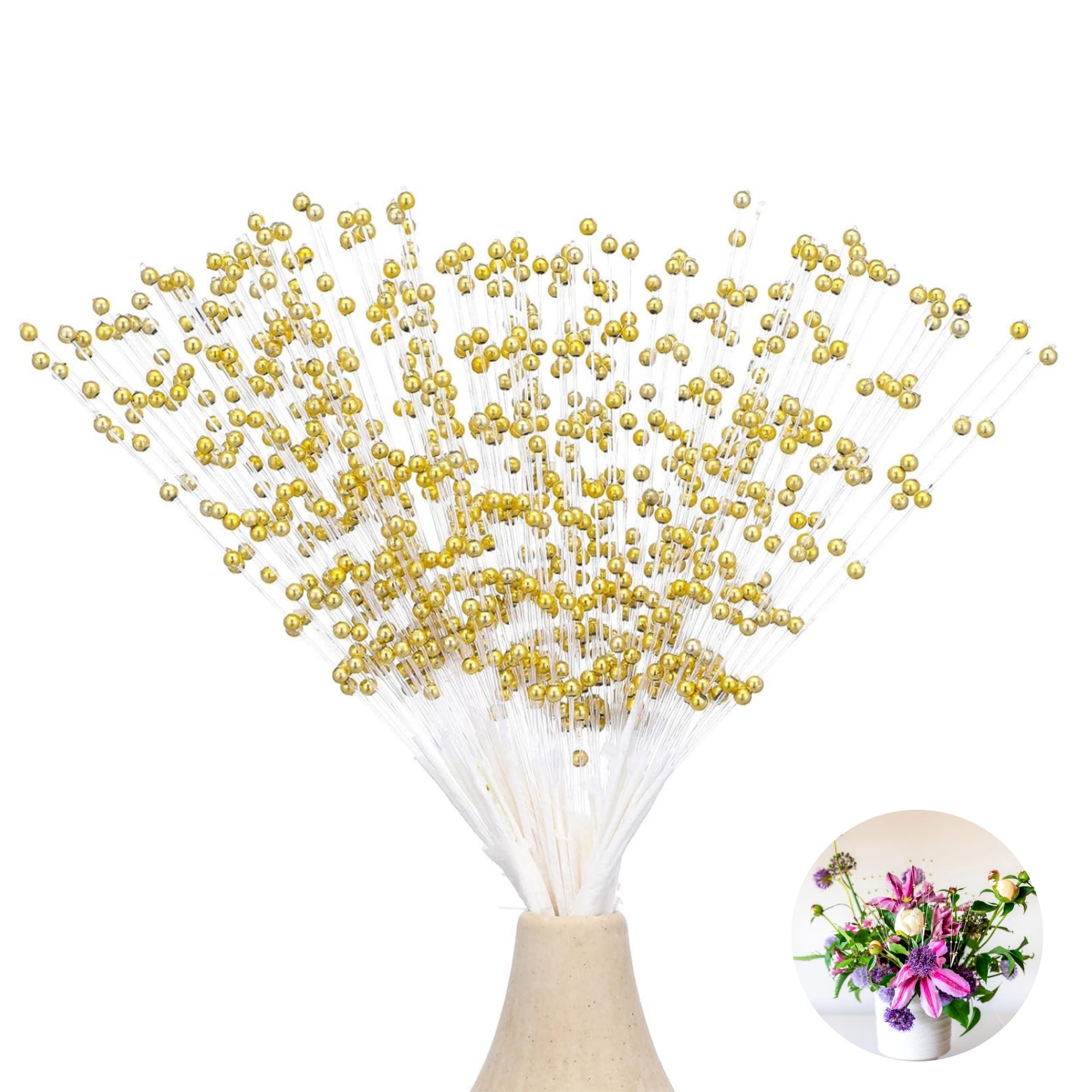 50pcs Bead String of Pearls Portable Pearl Floral Picks QZS Gold 4mm ...