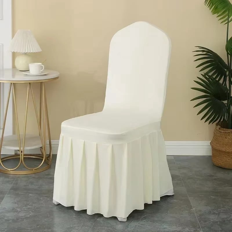 50pcs Beige Yellow Pleated Skirt Spandex Chair Cover for Hotel Banquet ...