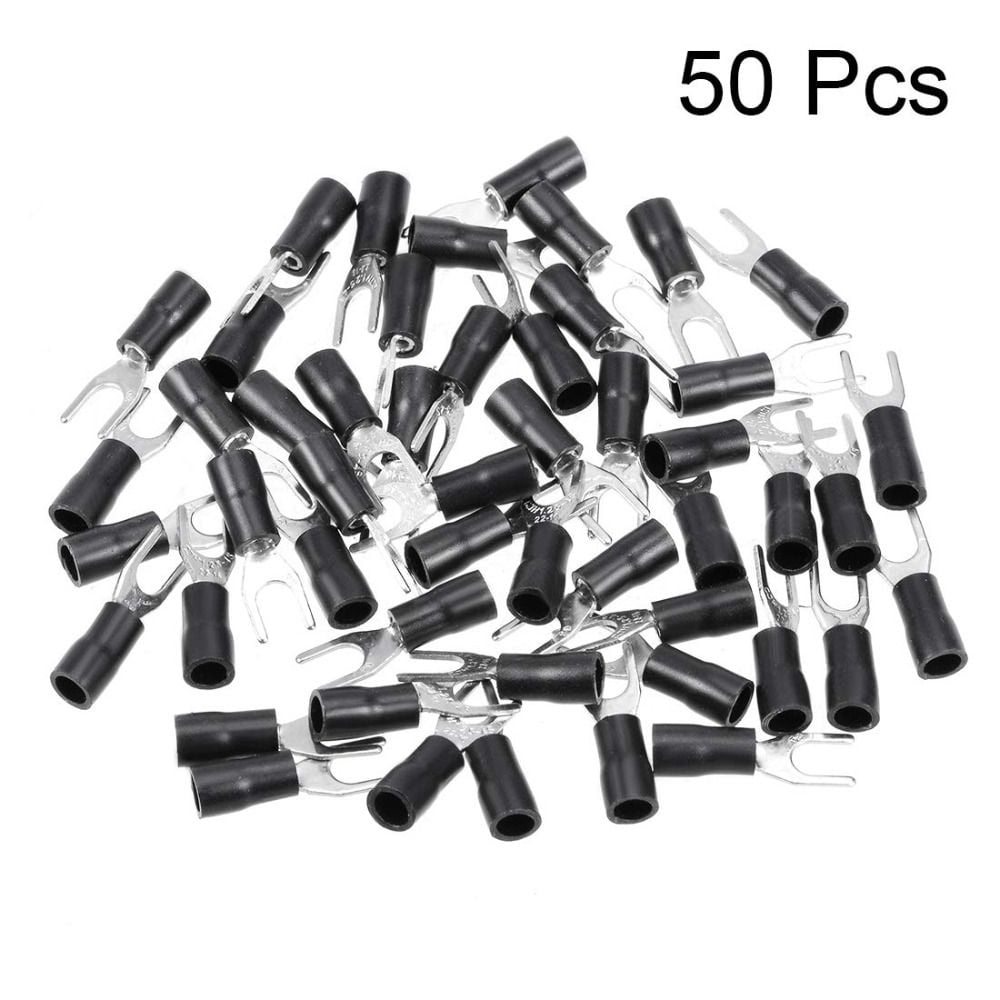 50pcs Black/Red 22-16AWG Spade Fork Insulated Electrical Connectors ...