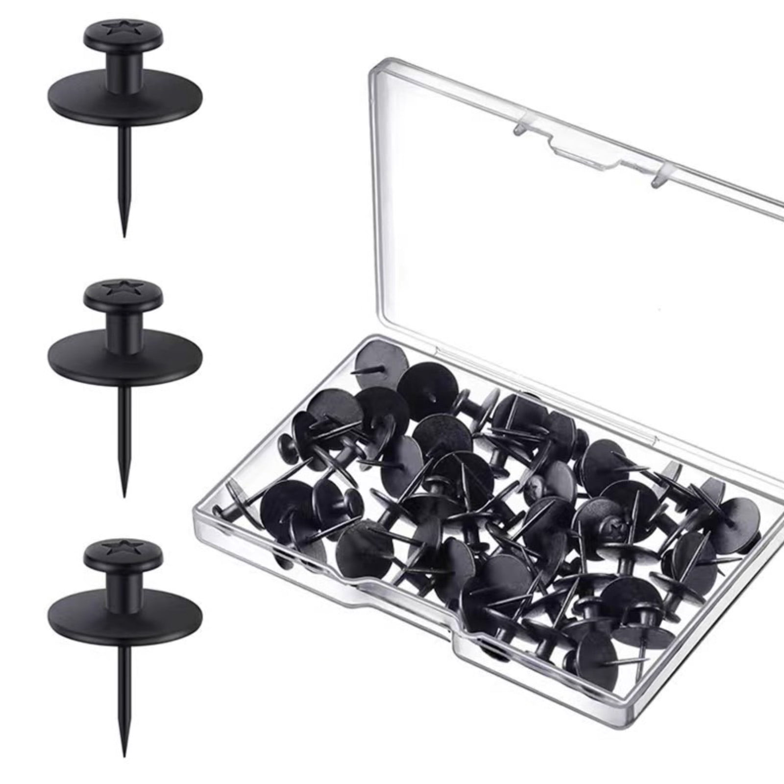 Kalyrart 50pcs Black Thumb Tacks - Heavy Duty Double Headed Metal Wall ...