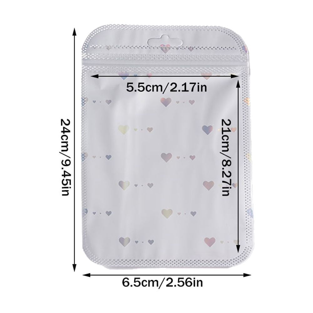 50pcs Black White Laser Heart Resealable Mylar Pouch Bag with Ziplock ...