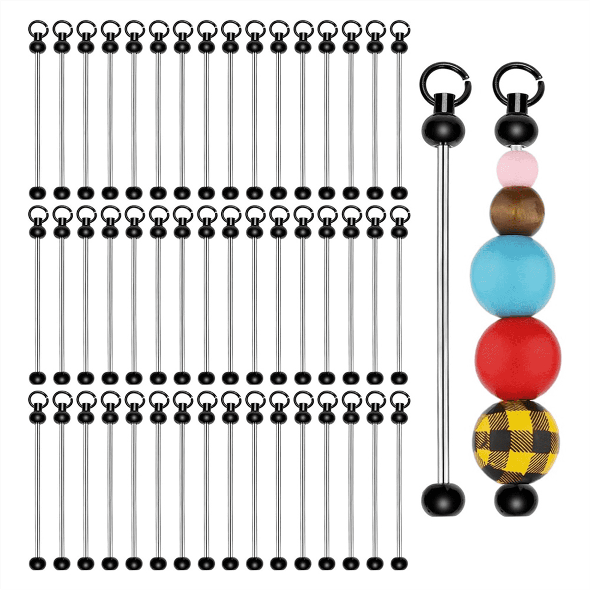 50pcs Blank Beadable Keychain Bars,Metal DIY Bead Bar Charms Easy to ...