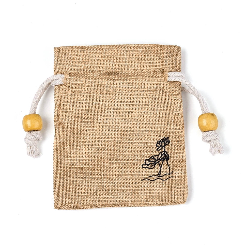 50pcs Burlap Packing Pouches Drawstring Bags with Wood Beads Bisque 10 ...