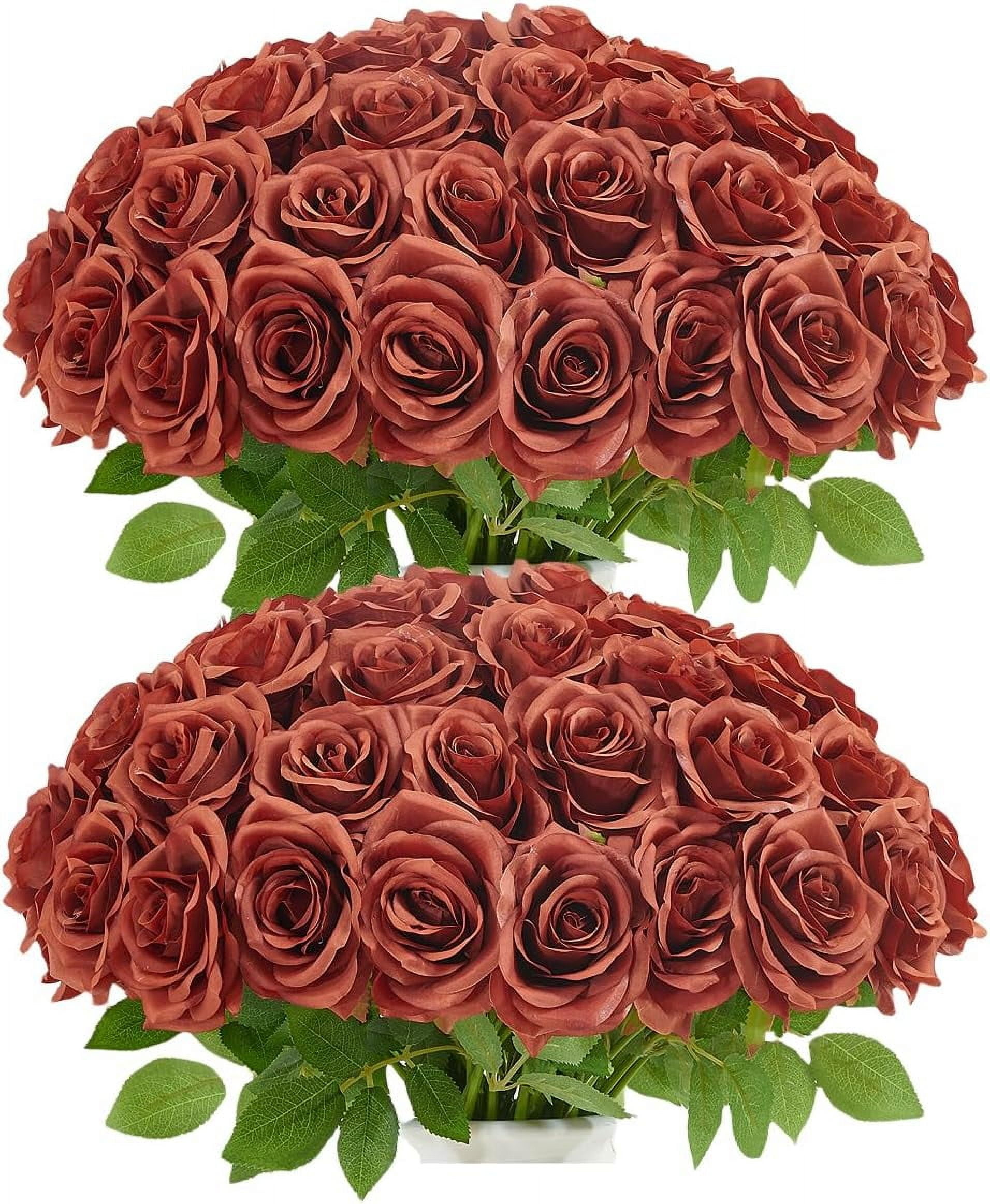 50pcs Burnt Orange Roses Artificial Flowers Bulk,Fake Roses Silk Flower ...