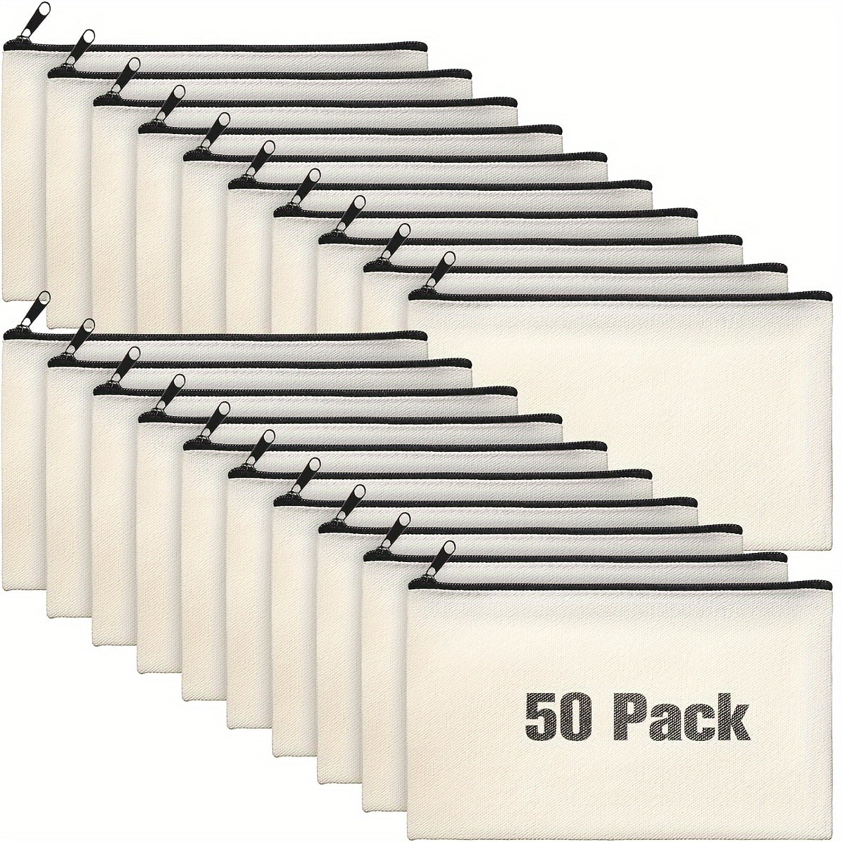 50pcs Canvas Zipper Bags Multifunctional Blank DIY Craft Pouches Pencil ...