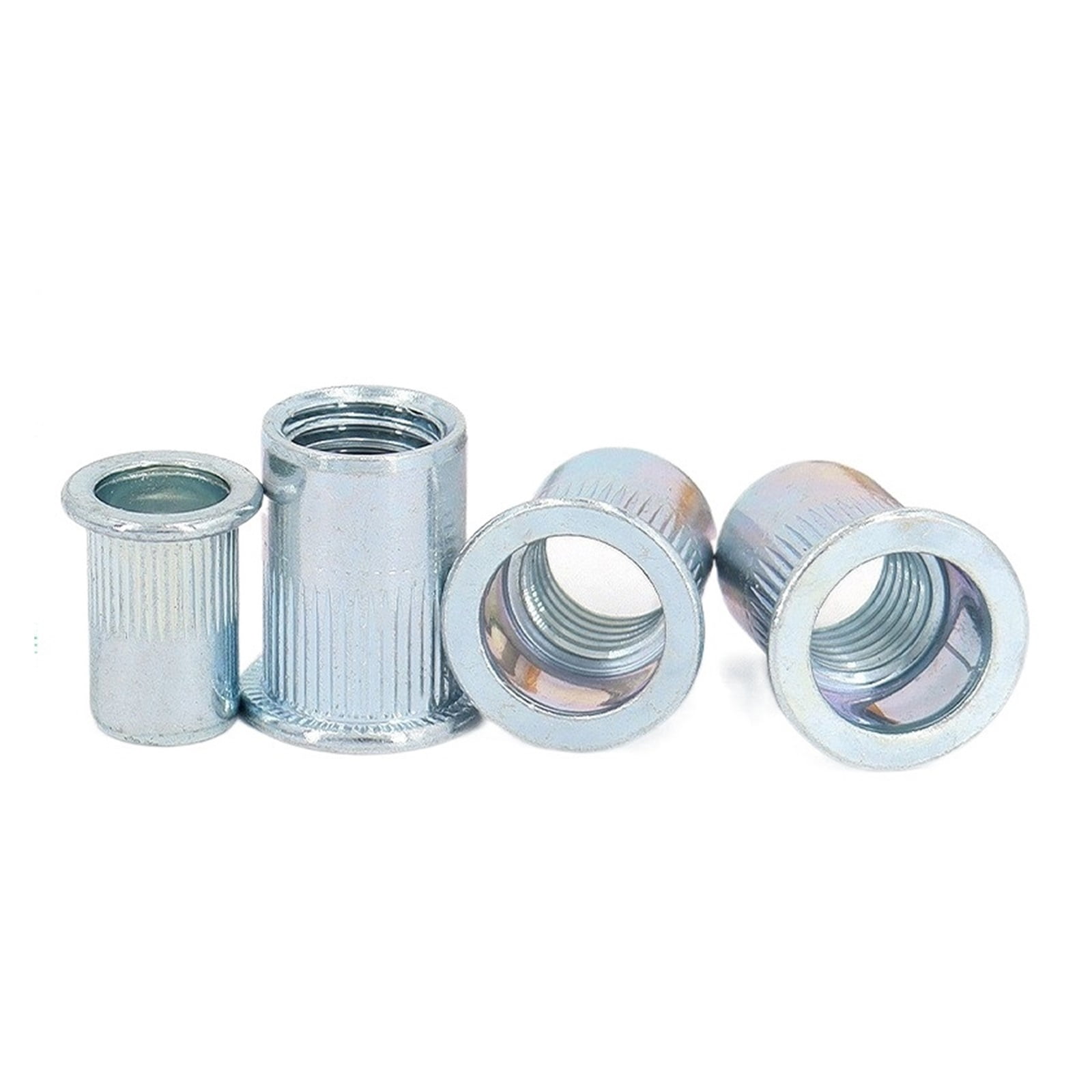 50pcs Carbon steel Flat Head Rivet Nut Blue Galvanised Knurled Through ...