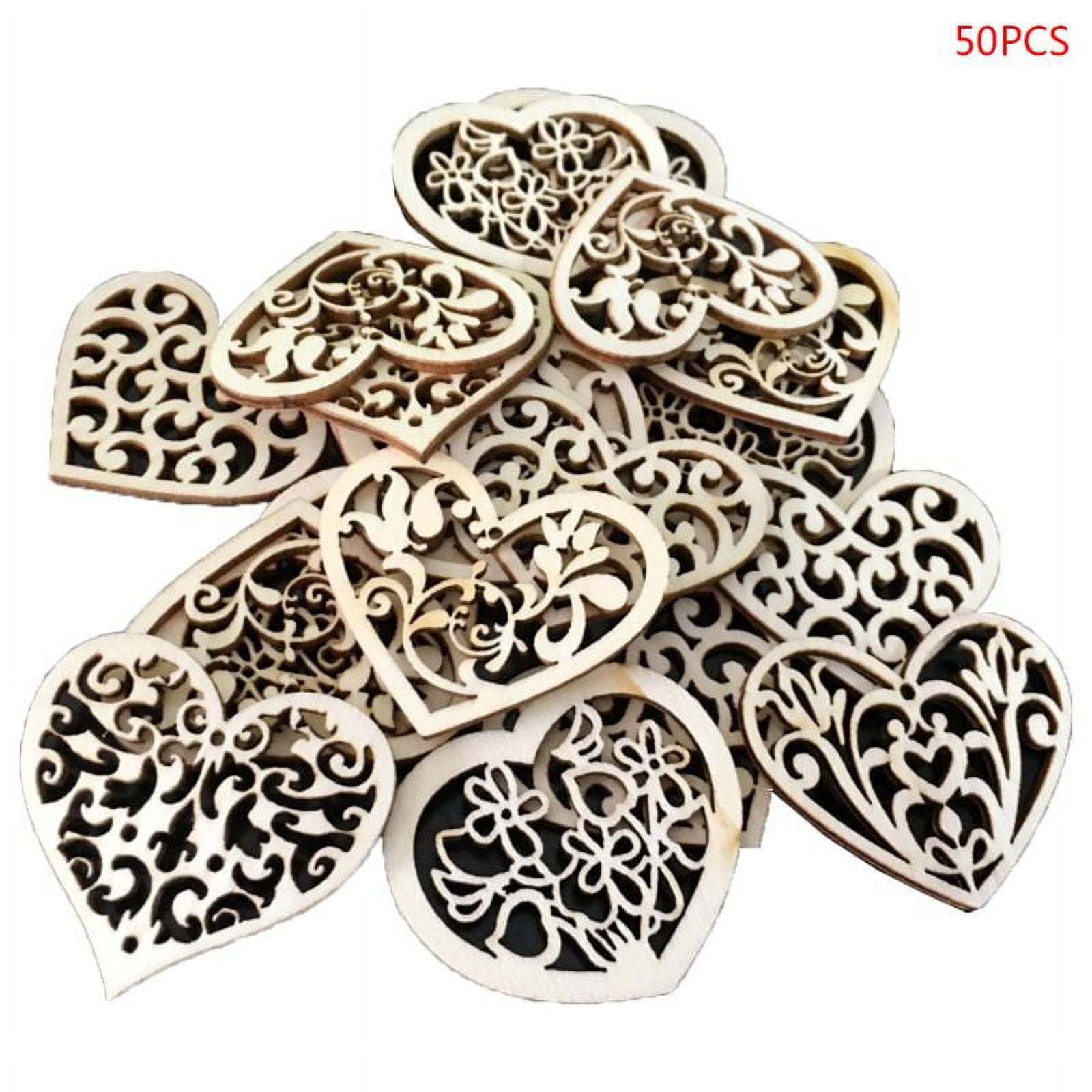 50pcs Carving Hollow Heart Flower Wooden Painting Scrapbooking Craft ...