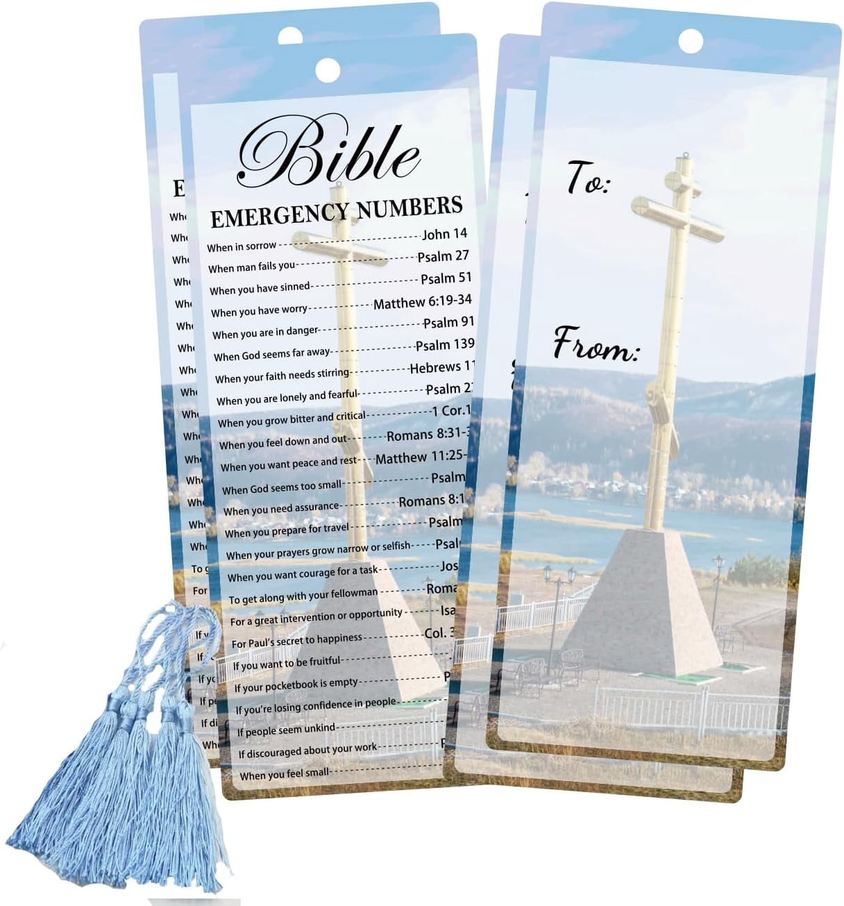 50pcs Christian Bible Emergency Numbers Bookmark Card Bible Verse Cross ...