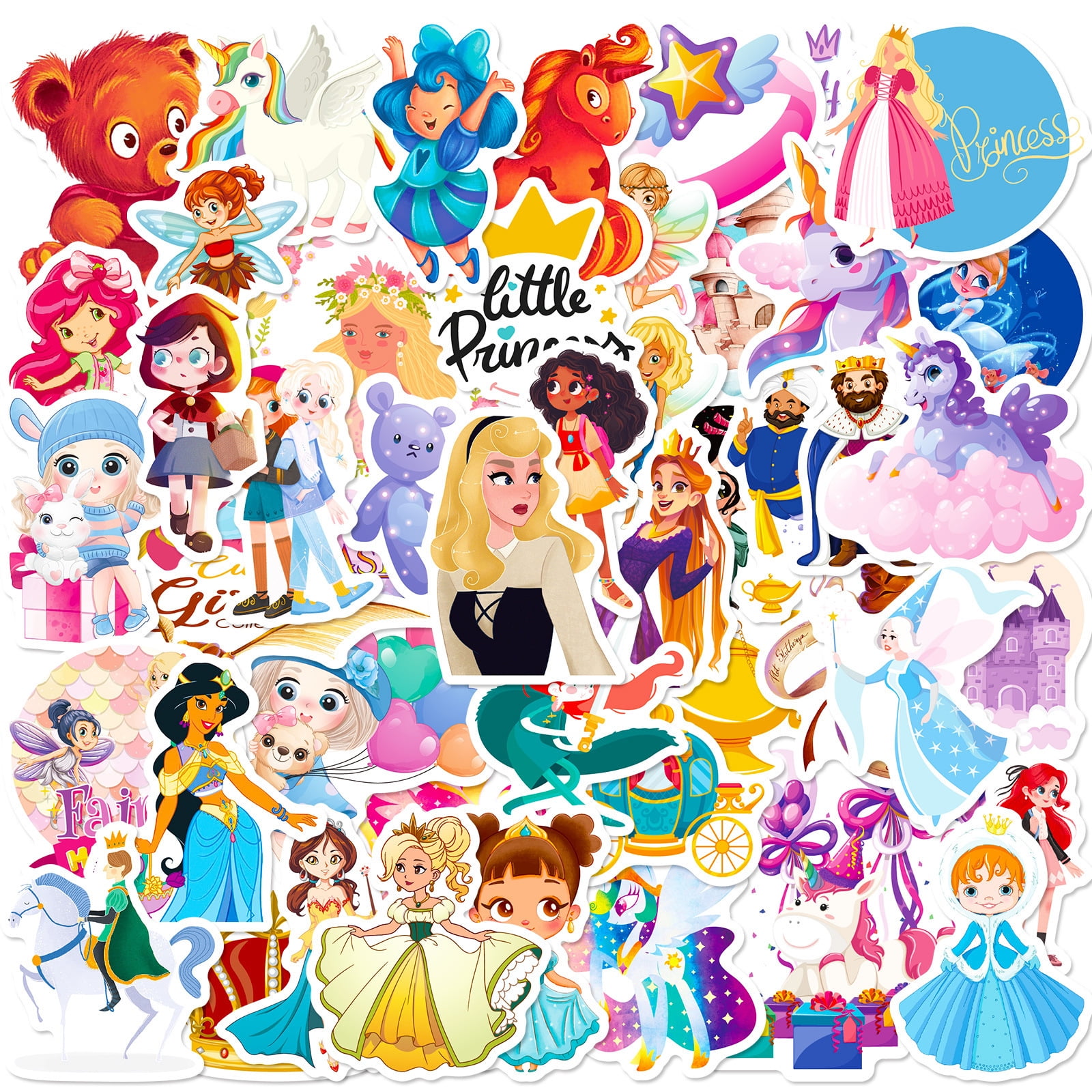 50pcs Classic Cartoon Princess Stickers Cute Little Girl Stickers Diy ...