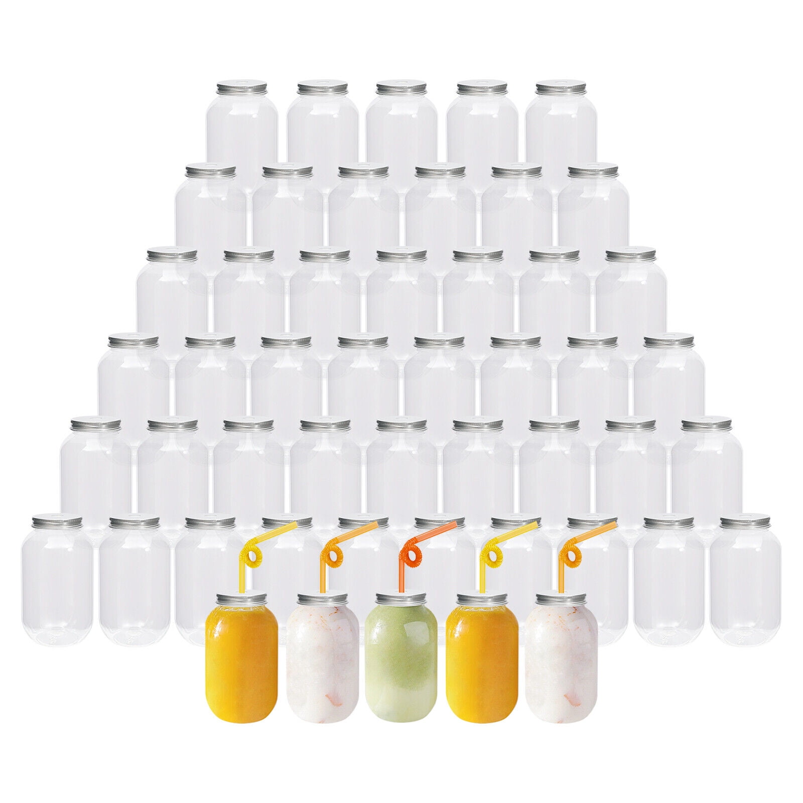 50pcs Clear Plastic Juice Drink Containers W/ Lids Empty Small Juice ...