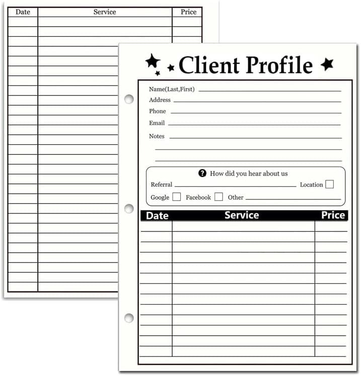 50pcs Client Profile Cards,3-Hole Client Profile Cards for Hair Stylist ...