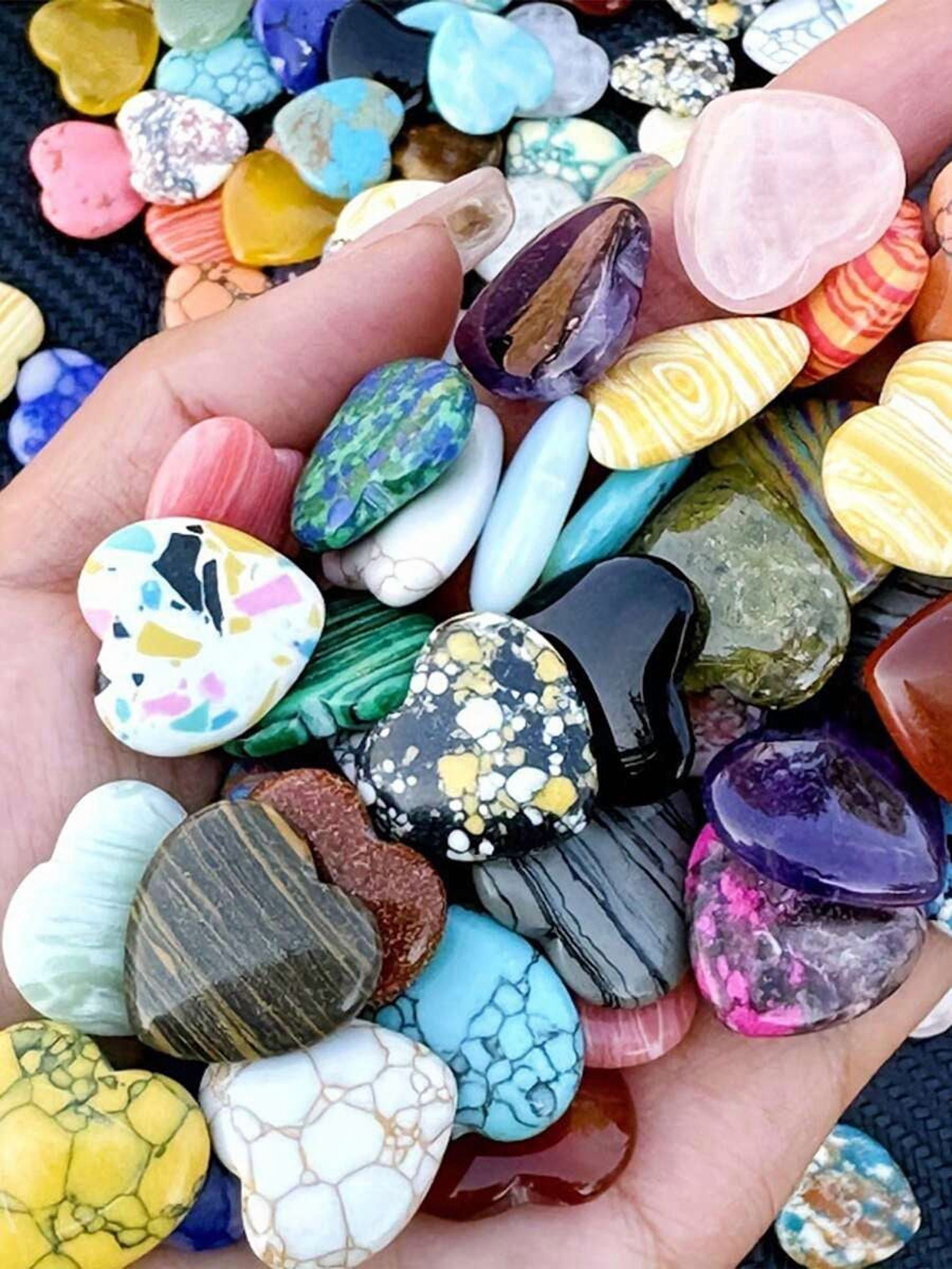 50pcs Colorful Heart-Shaped Polished Pebbles For Garden Decor ...